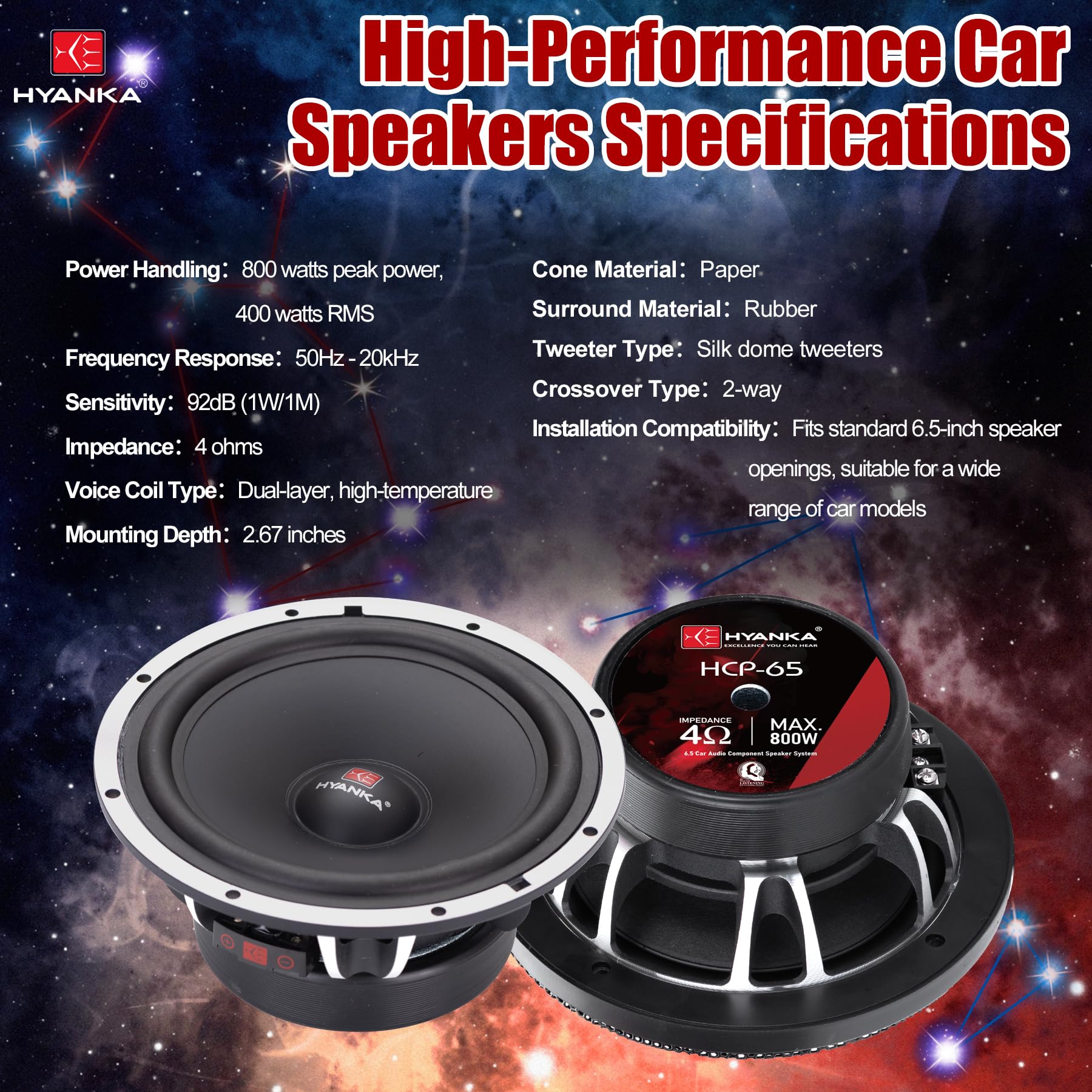 Mua H YANKA HCP-65 6.5 Component Car Speakers, 800 Watt Car Audio ...
