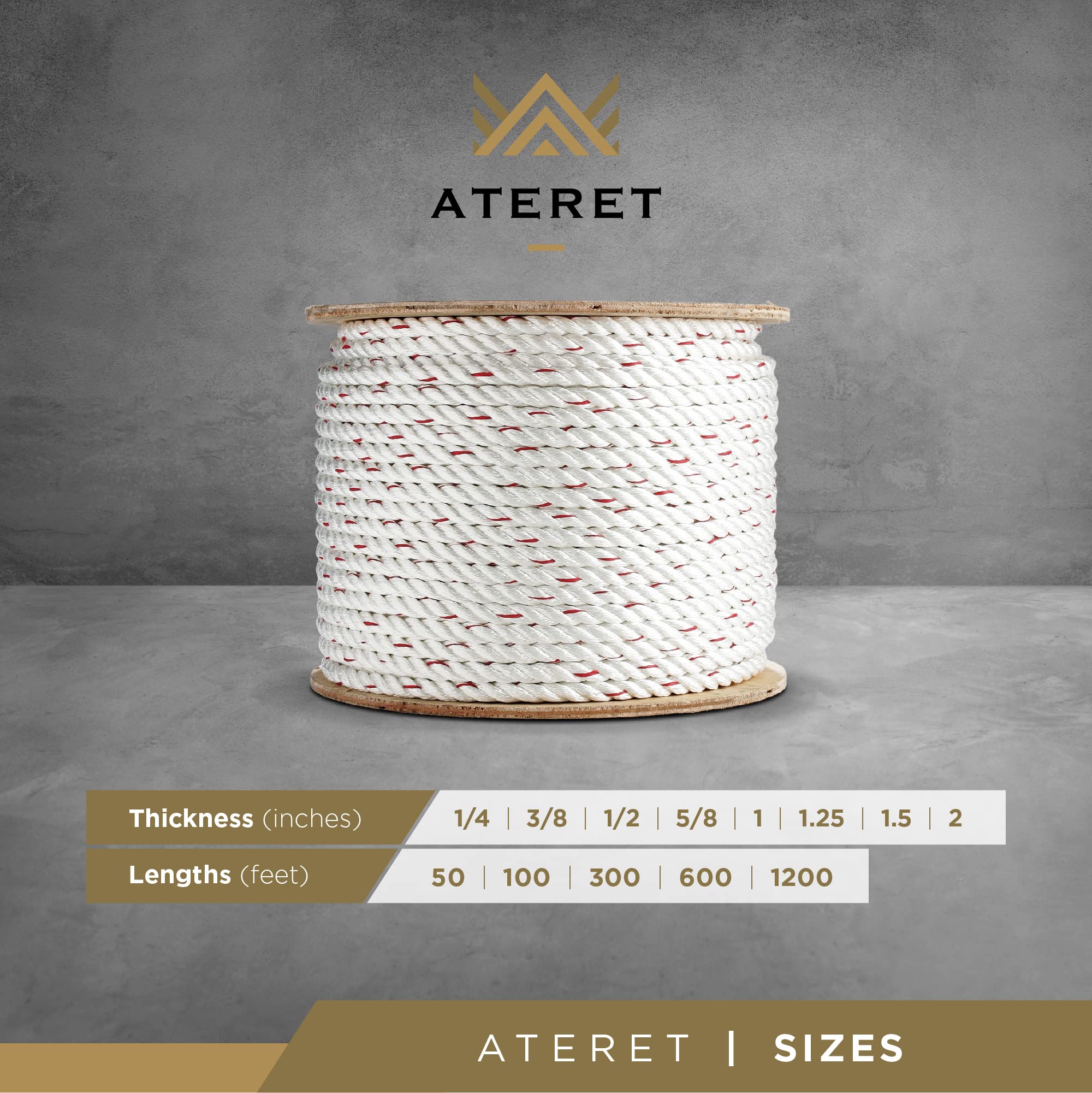 ATERET 1/2 Inch By 600 Feet Twisted Poly Dacron Rope I 3-Strand W ...