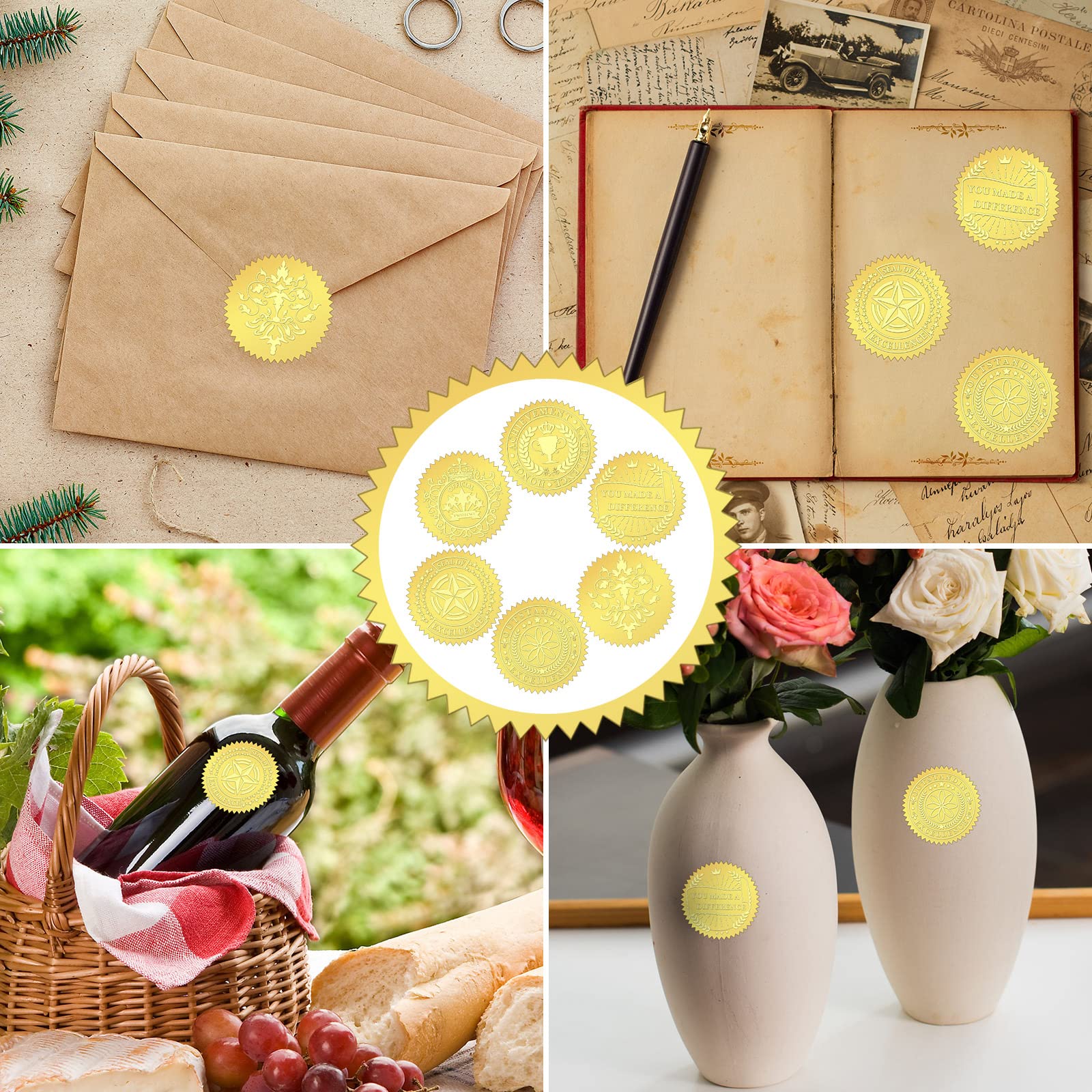 Mua 216 Pcs Embossed Gold Foil Certificate Seal Achievement Gold ...