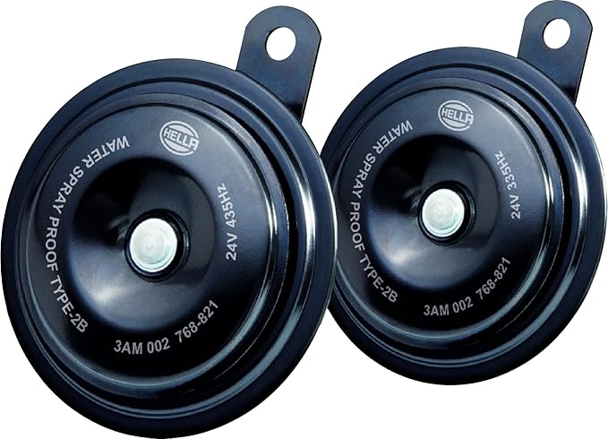 HELLA 002768821 Black 92mm 24V Disc Horn Kit (Universal Fit), Air Horns ...