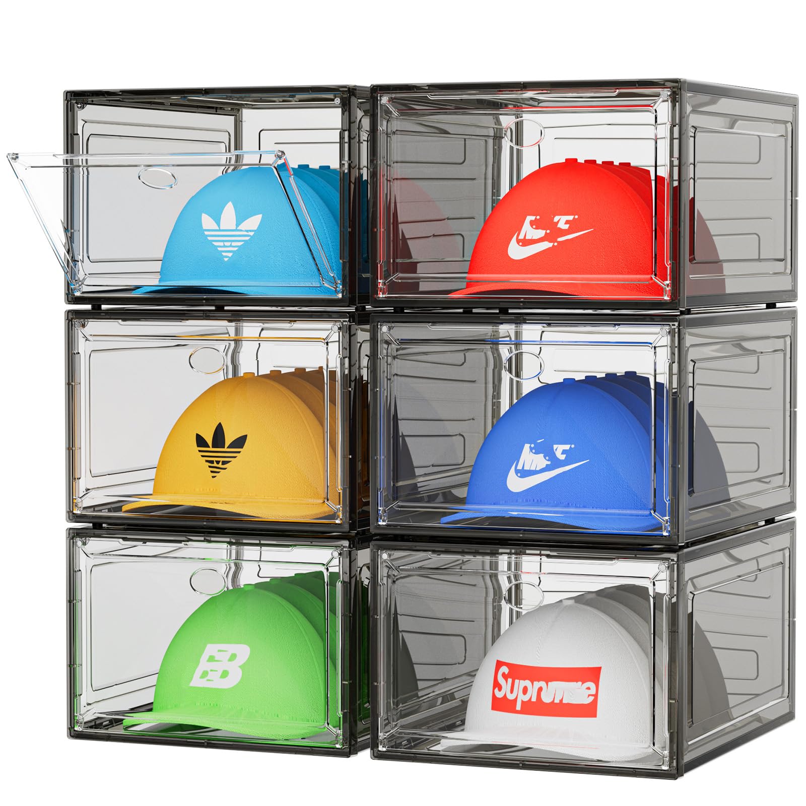 YKLSLH Hat Organizer Box, 6 Boxes for 40 Pack Hats, Upgrade Harder ...