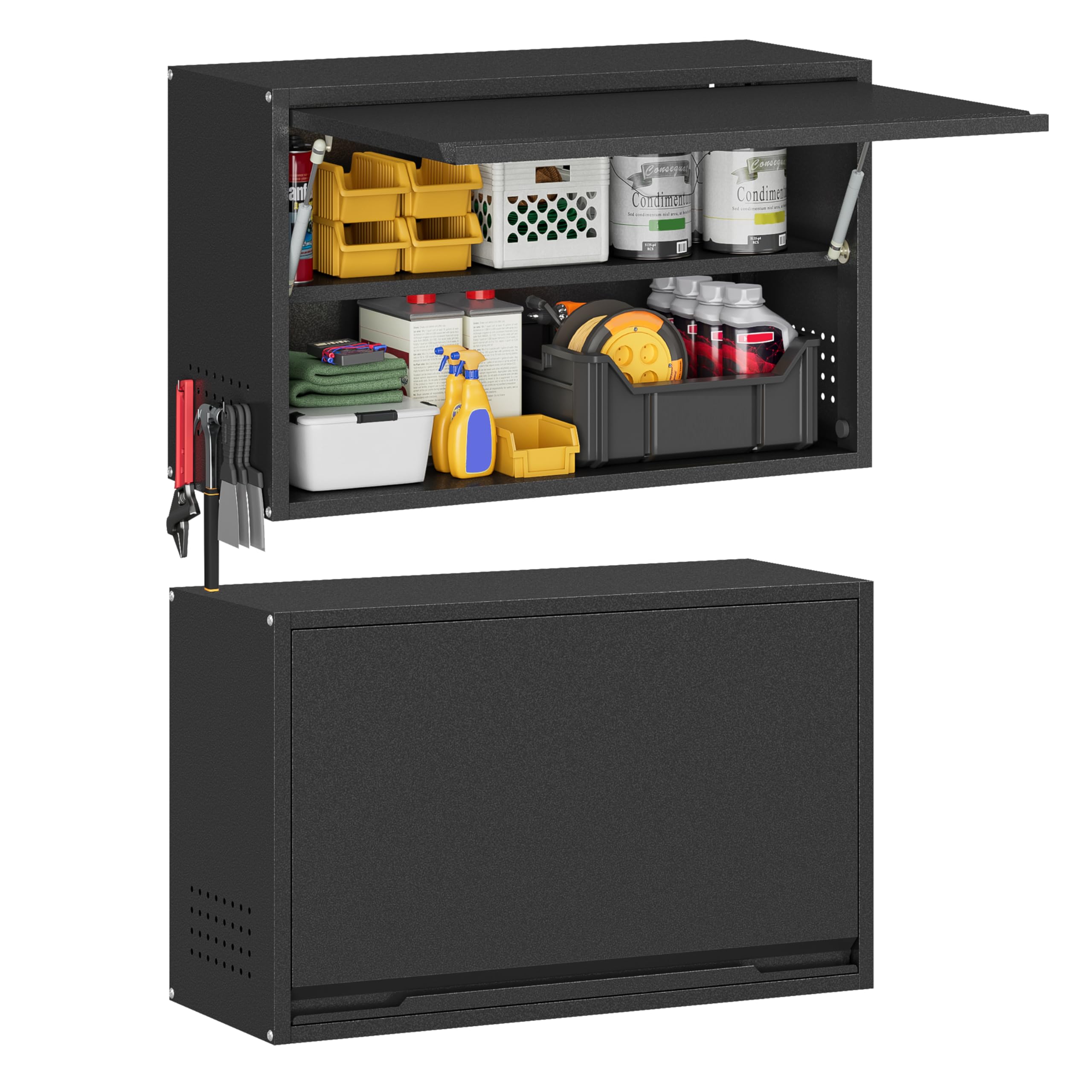 Firstsky Metal Garage Wall Cabinet With Up-Flip Door, Black Float Tool ...