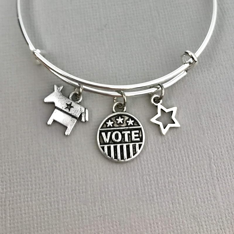 Amazon.com: Democrat jewelry for women, Vote bangle charm bracelet, USA ...