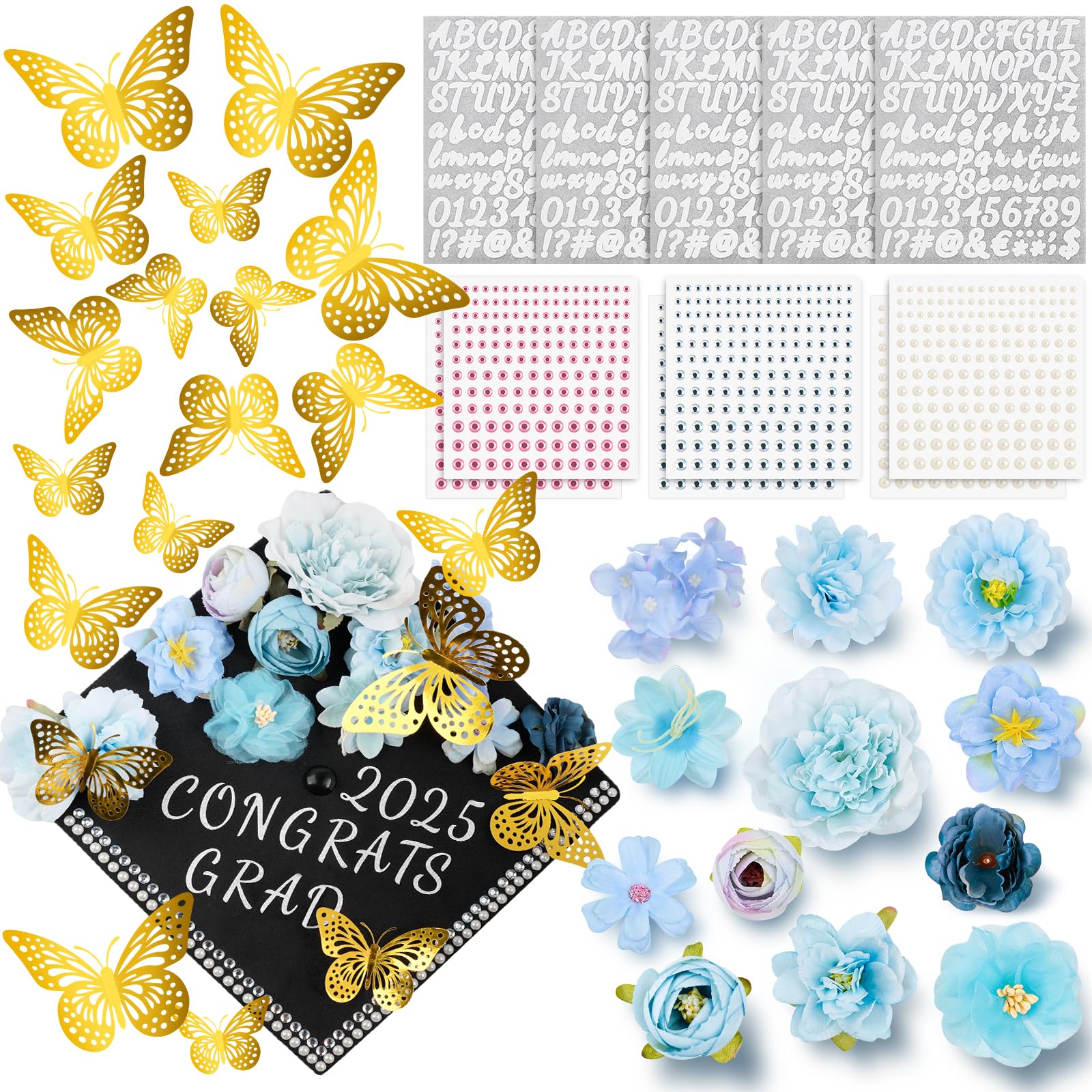 Ohuimrt Graduation Cap Decorations Kit Included Faux Flower 3D ...
