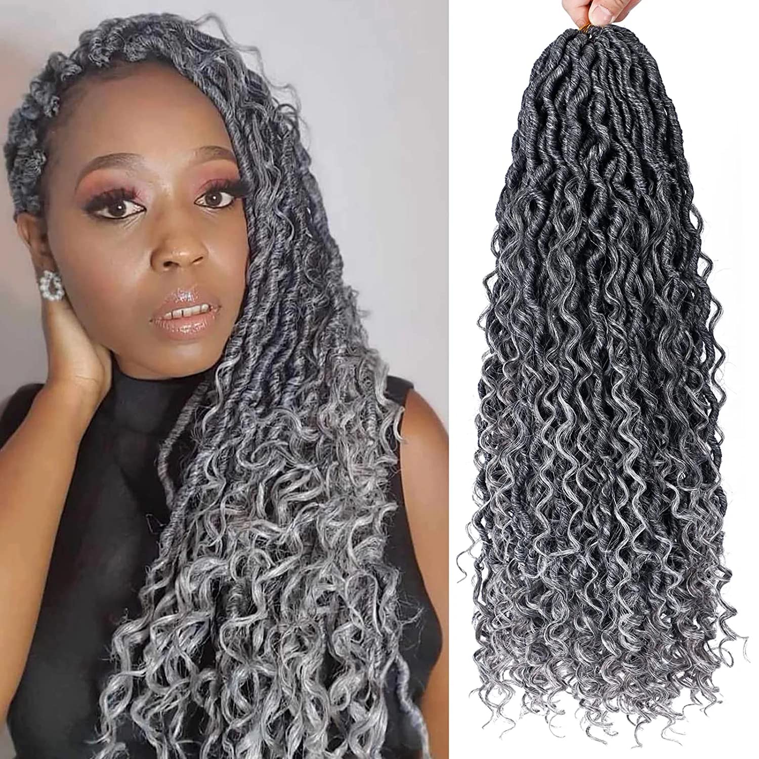 Faux Locs Crochet Hair 14 Inch Goddess Locs Ombre Grey Crochet Hair for ...