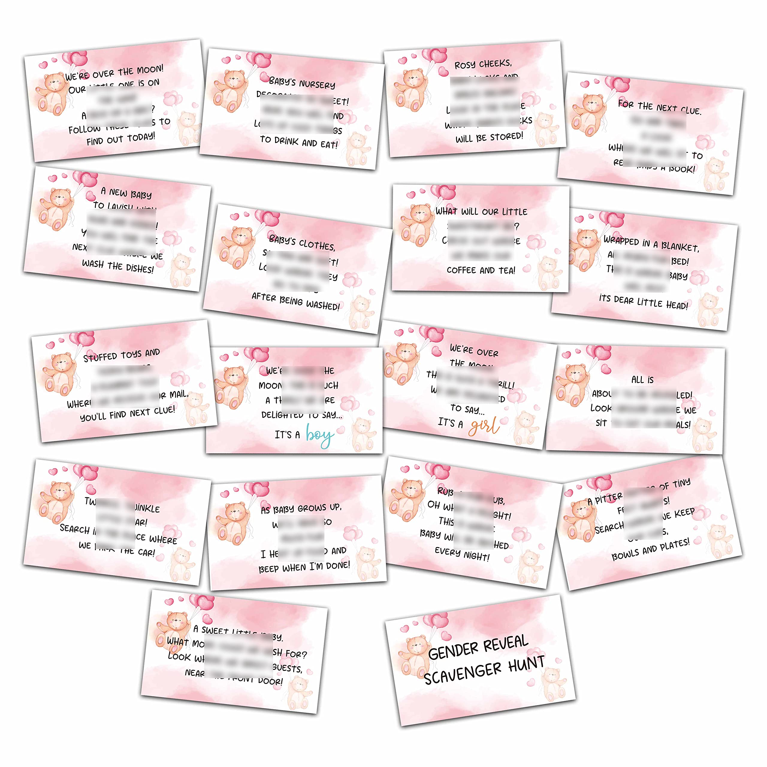 Baby Shower Games - Gender Reveal Scavenger Treasure Hunt Clues Cards ...