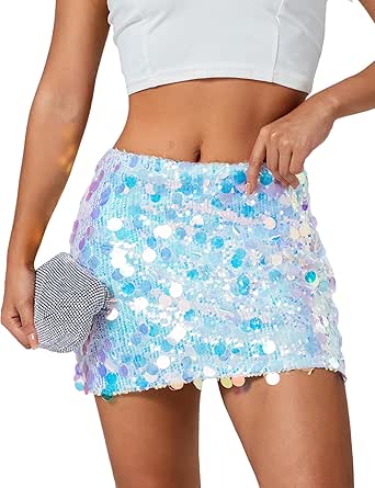 Adafunzo Women's Sequin Skirt Sparkle Stretchy Bodycon Mini Short Skirts Night Out Party ...