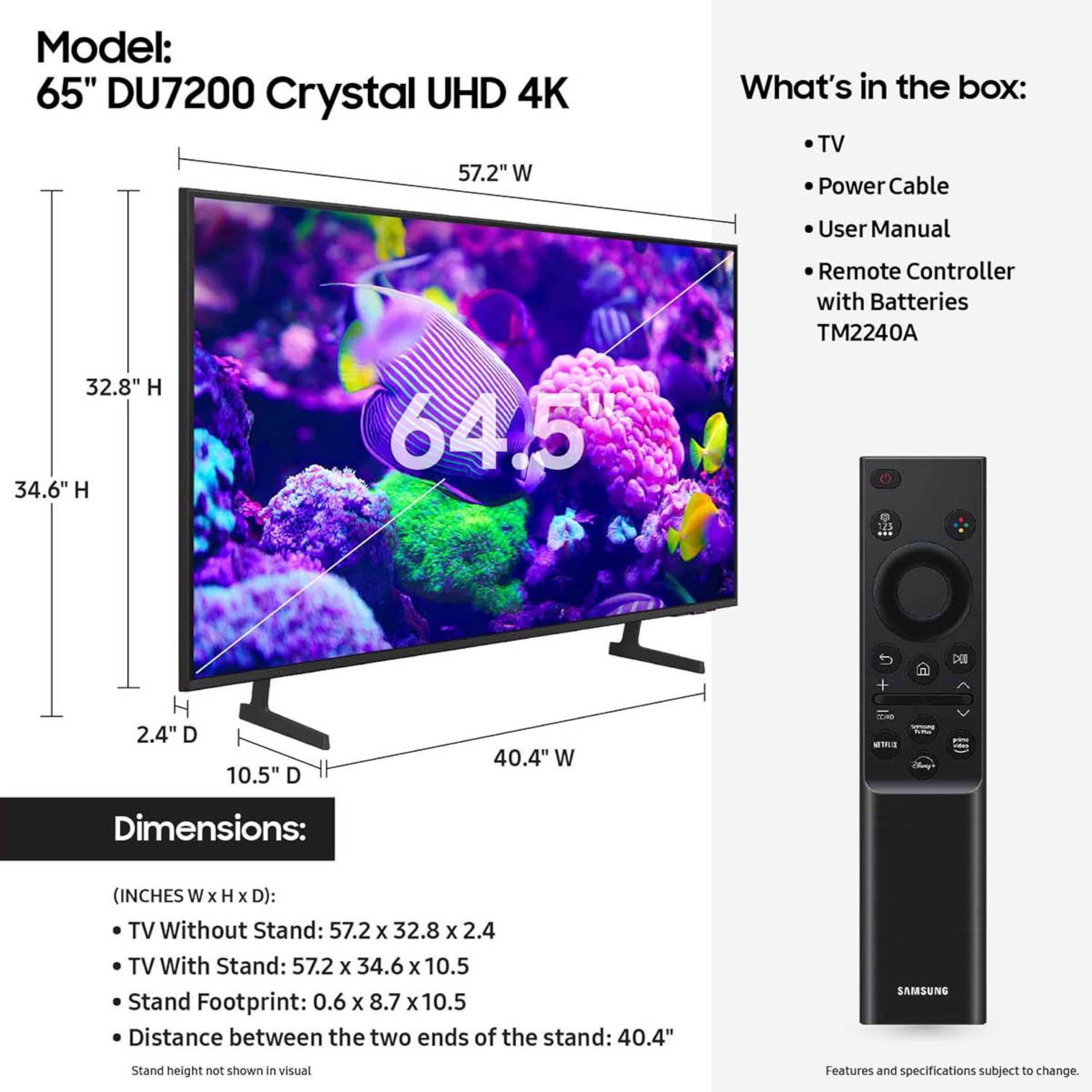 Mua Samsung 65-Inch Class Crystal UHD 4K DU7200 Series HDR Smart TV w ...
