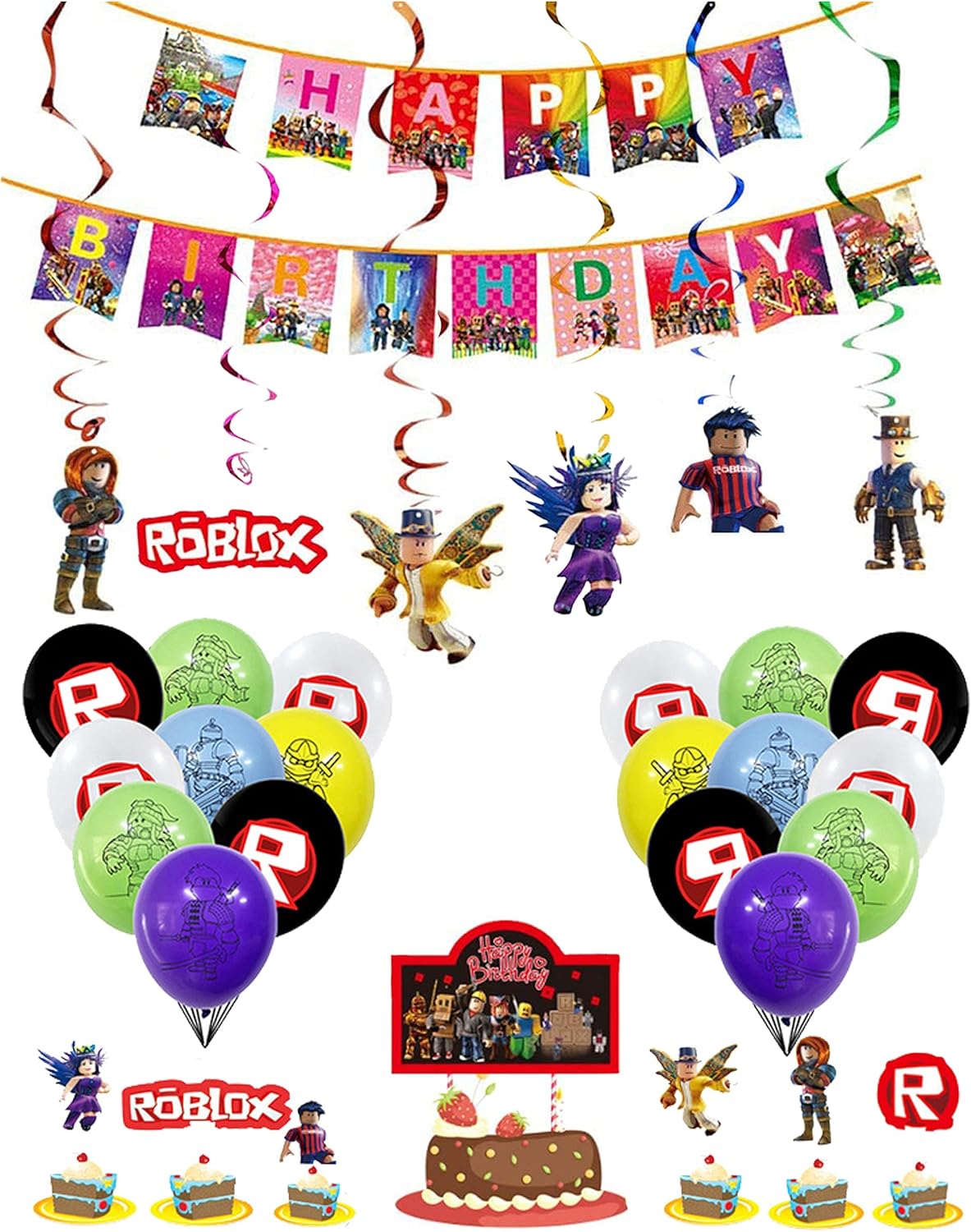 Birthday Decorations Roblox Balloons Roblox Birthday Cake Topper Gaming ...