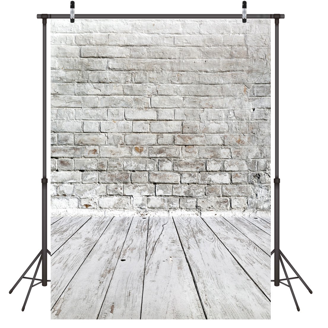 LYWYGG 5x7FT White brick wall and wooden floor backdrop White brick ...