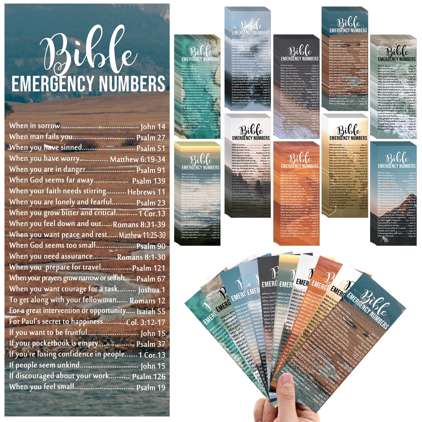 Motiskyy 100 Pcs Emergency Numbers Bookmarks Gifts Christian Bookmarks ...