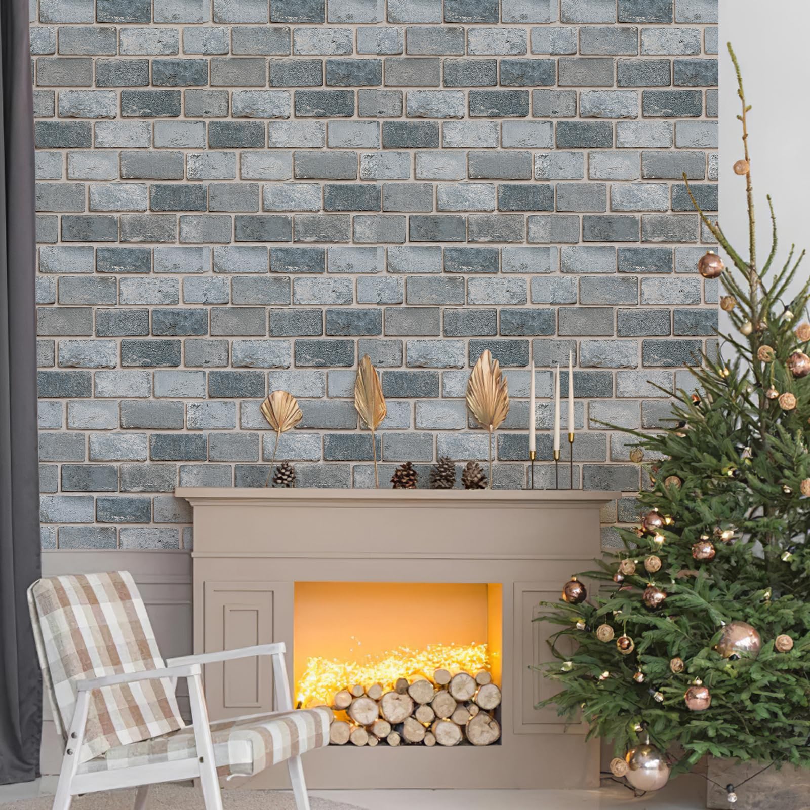 Simon&Siff Light Blue Brick Wallpaper, 17.3"×480" 3D Effect Non ...