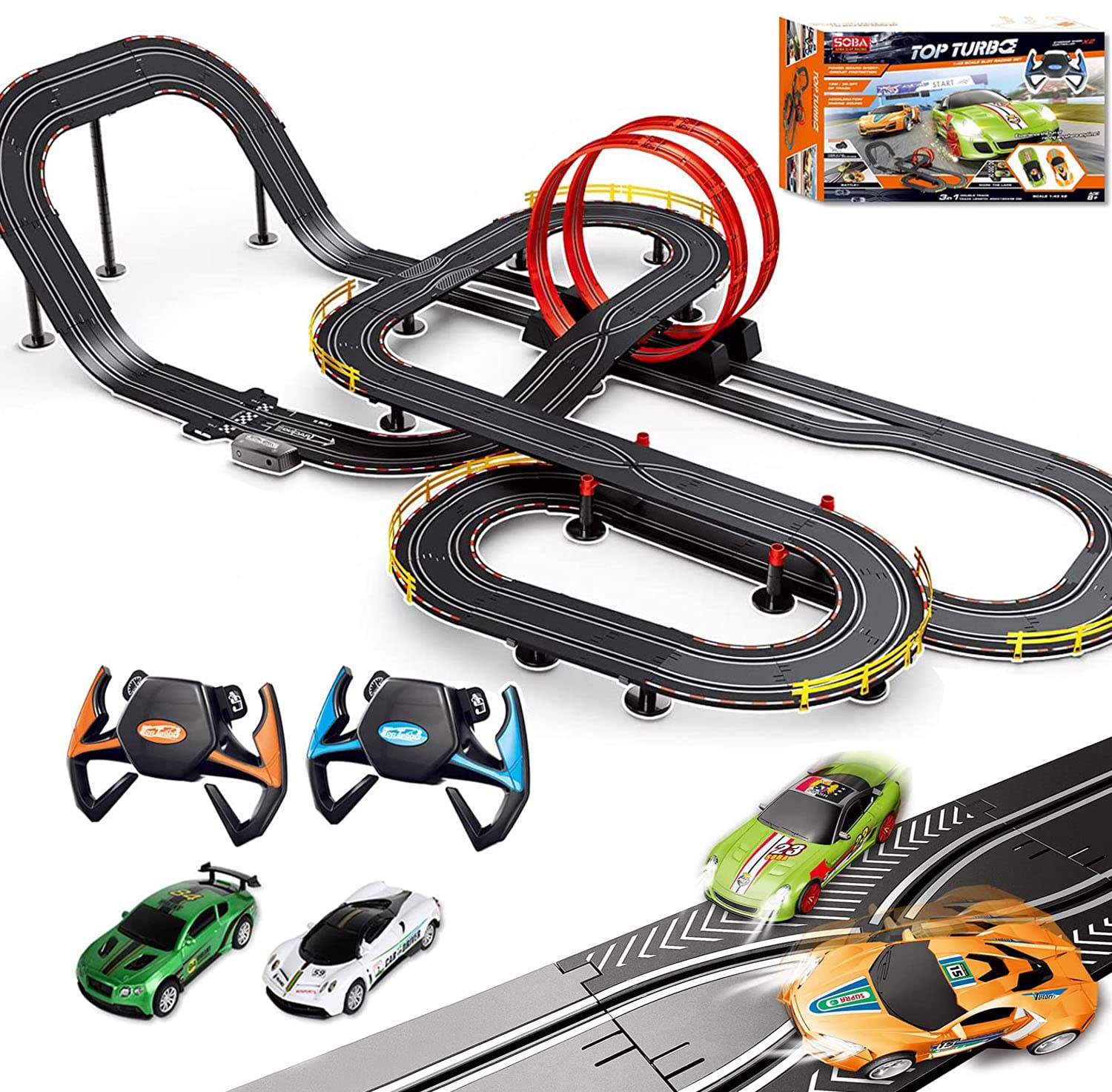 Slot Car Race Track Set Electric Powered Super Loop Speedway with Four ...