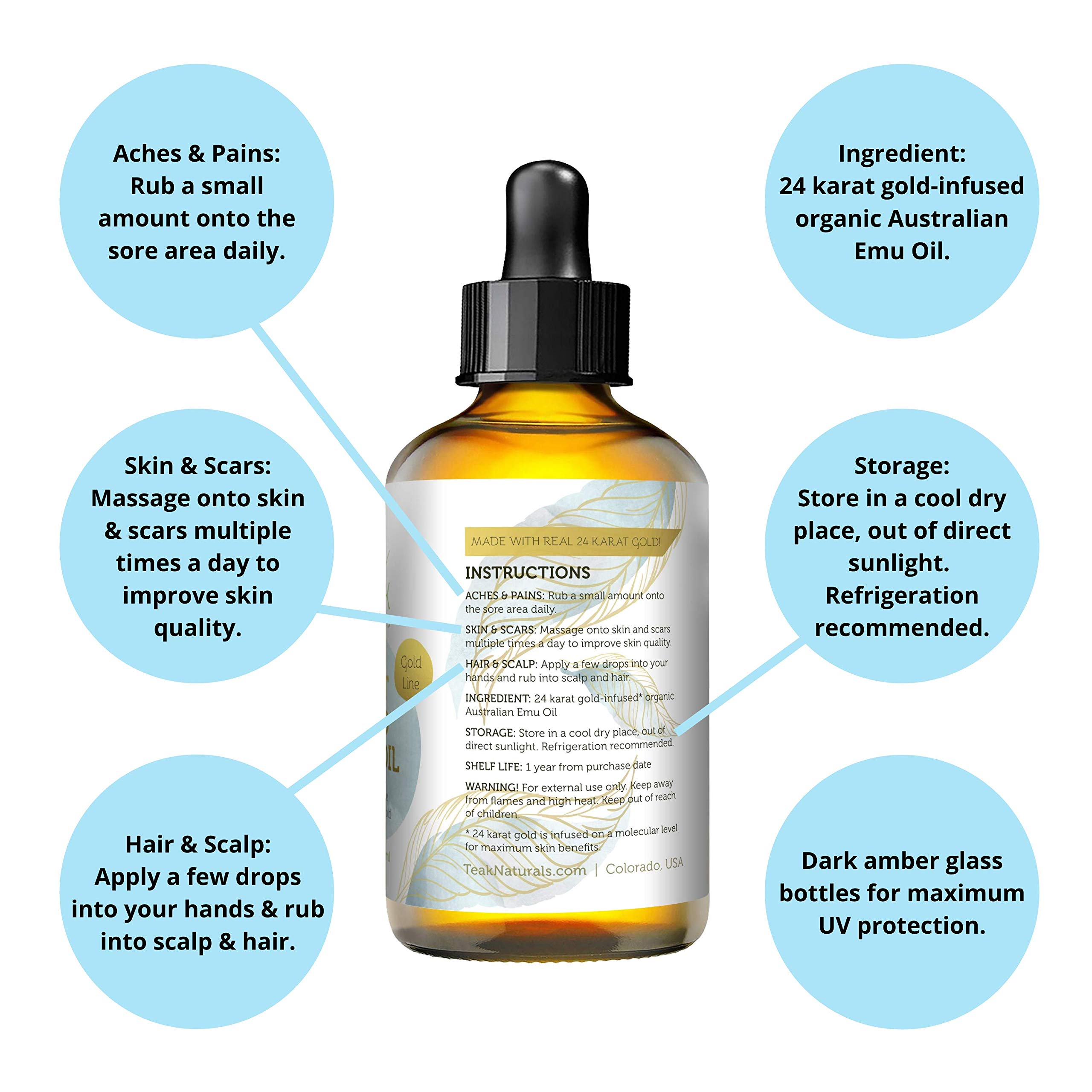 Mua Teak Naturals 24K GOLD Emu Oil, 24 K Gold Organic Australian Emu ...