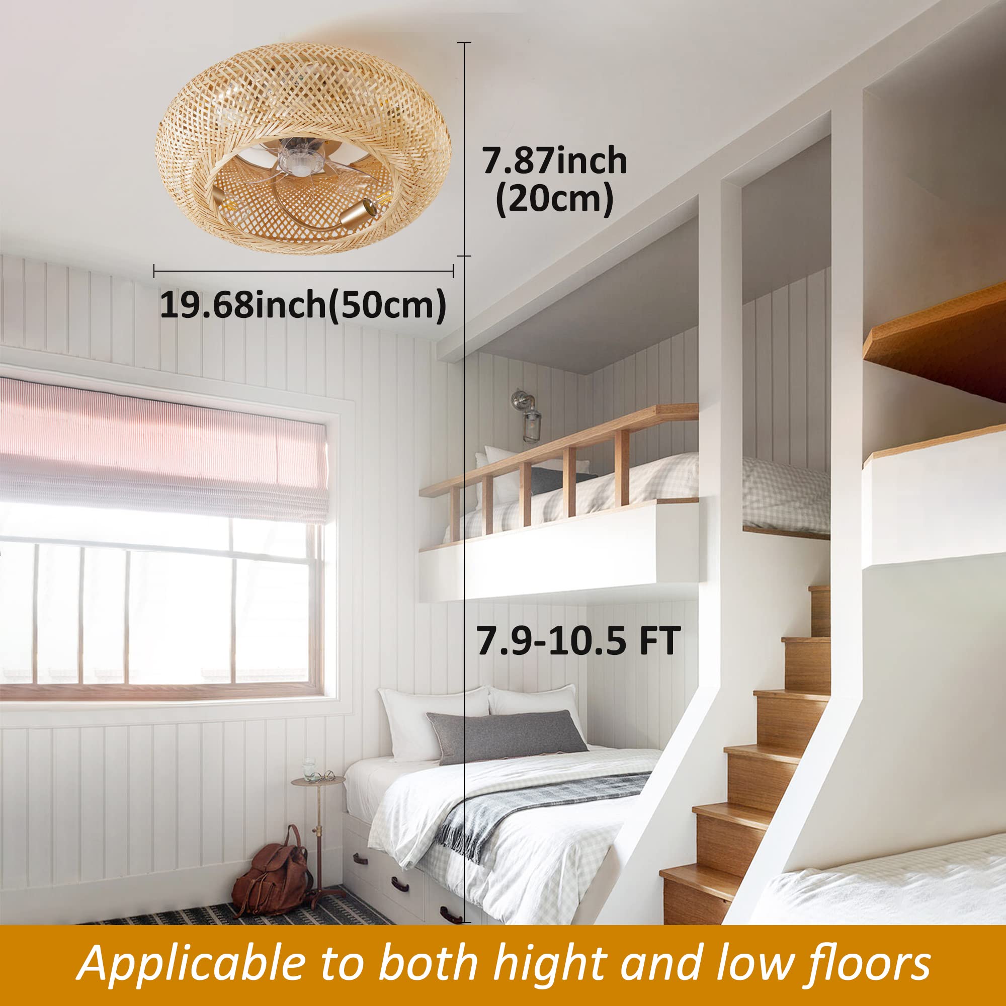 Mua 20" Boho Ceiling Fans with Lights and Remote Control,Rattan Caged ...