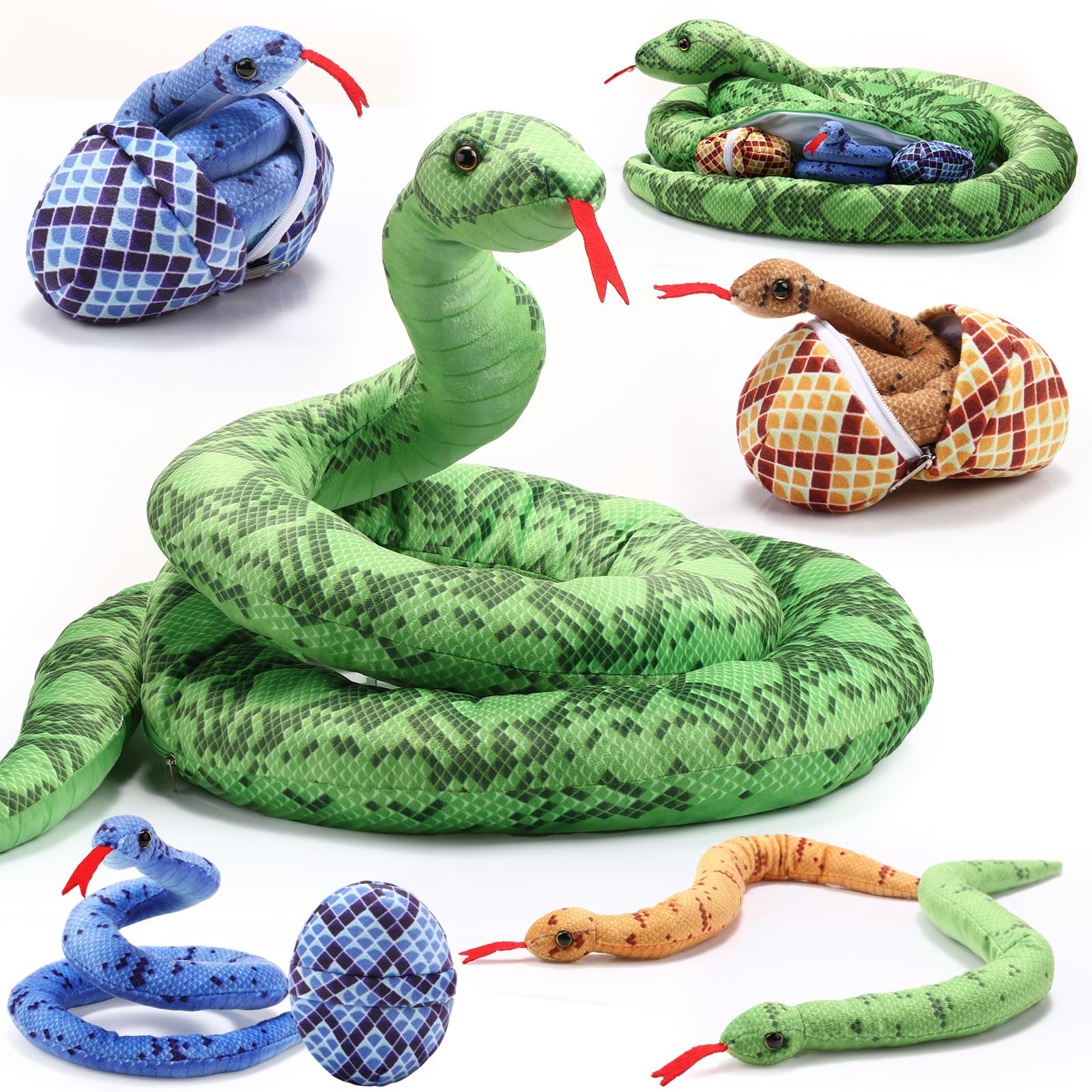 Hiboom 7 in 1 Realistic Snake Plush Toy Set 118 Inch Giant Snake ...