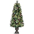 Amazon.com: Decoway 4ft Christmas Tree Pre-lit Artificial Trees for Entrances with Gold Pot Base ...