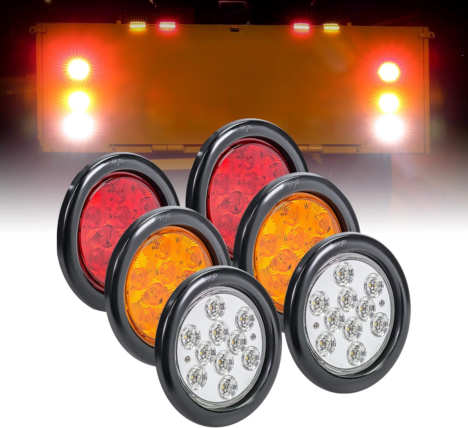 Amazon.com: 2 Red + 2 Amber + 2 White 4" Round LED Trailer Tail Light ...