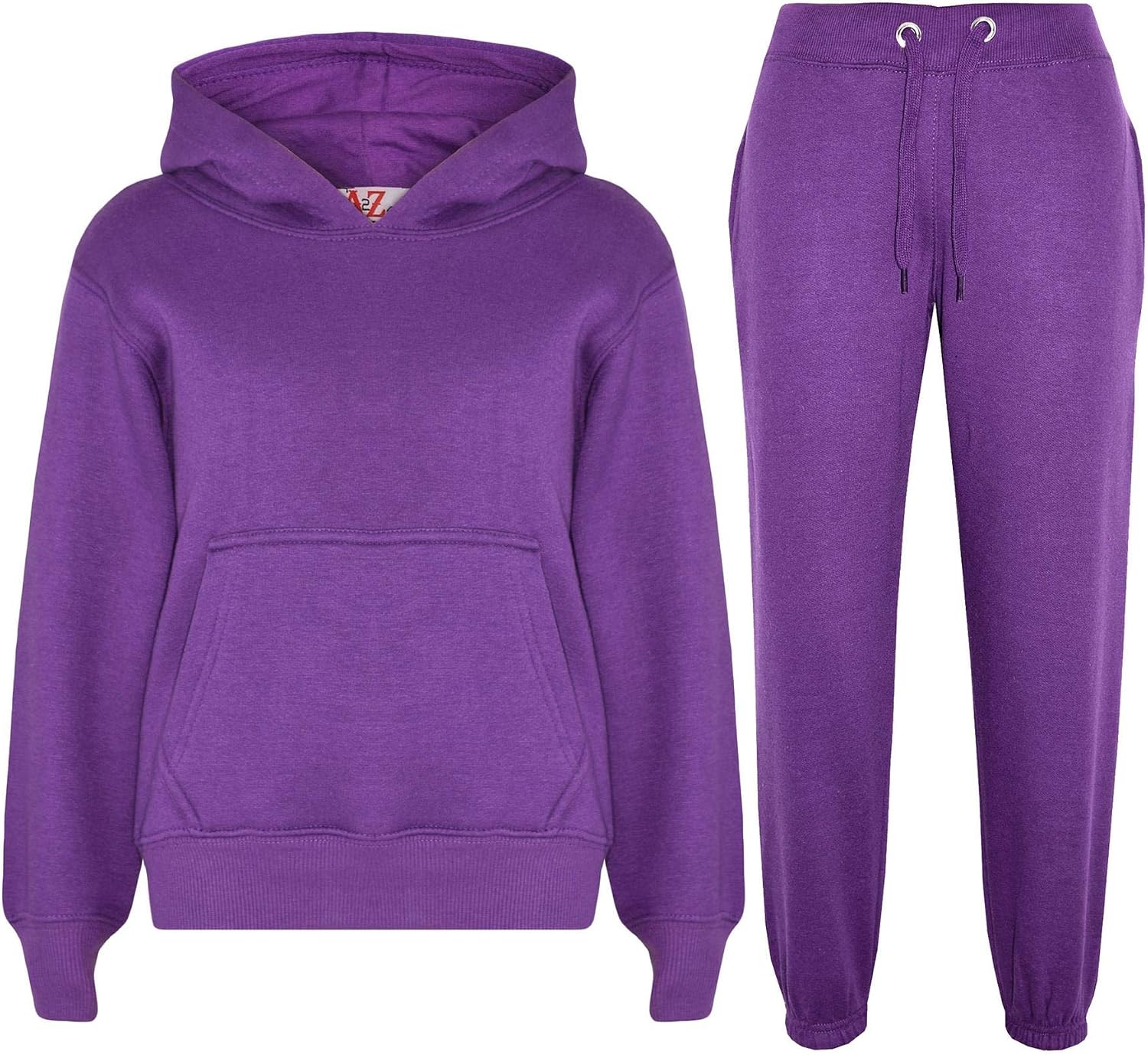 Kids Girls Plain Purple Hooded Hoodie Tracksuit Jogging Suit Joggers 5 ...