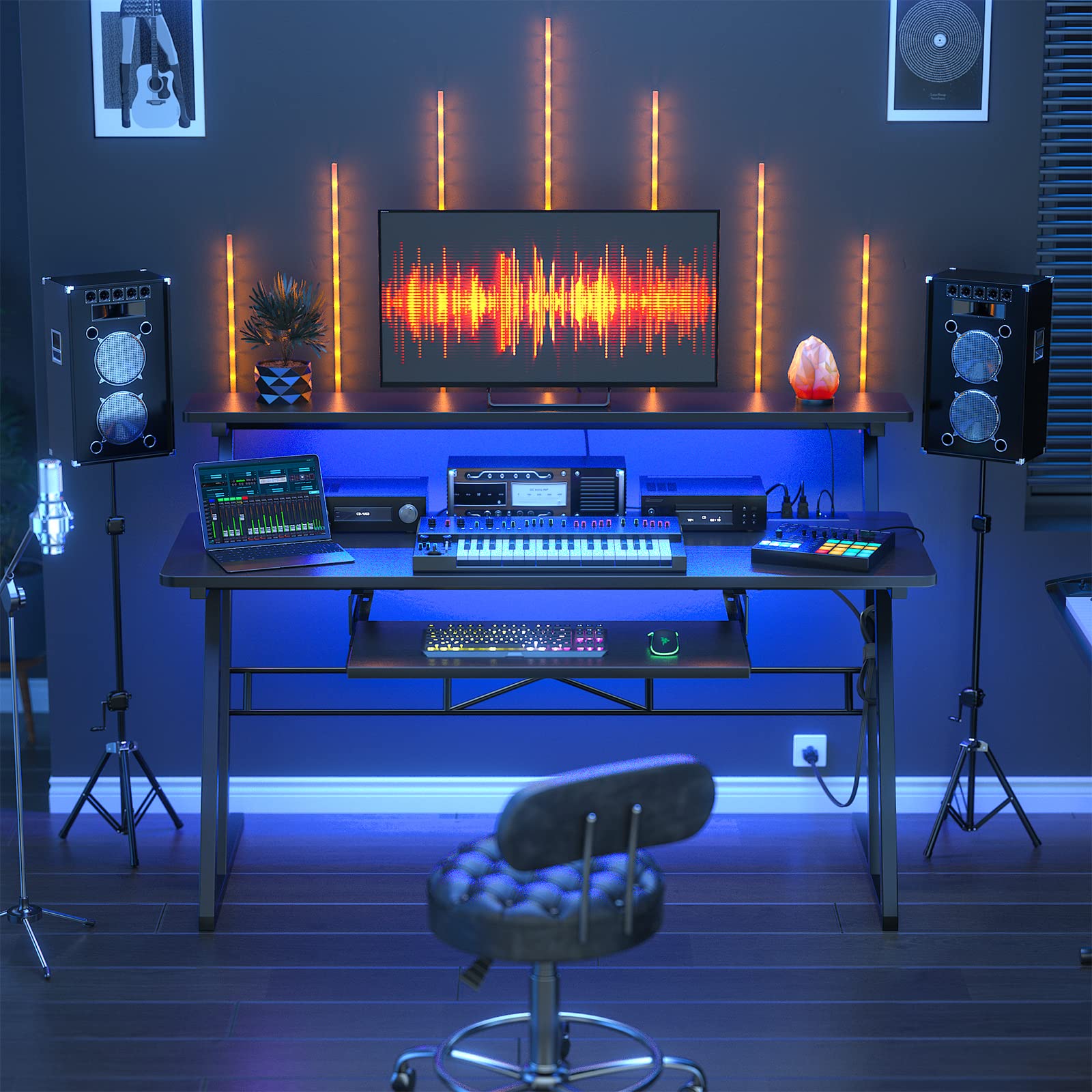 Mua armocity Music Studio Desk with Power Outlets and RGB LED Lights ...