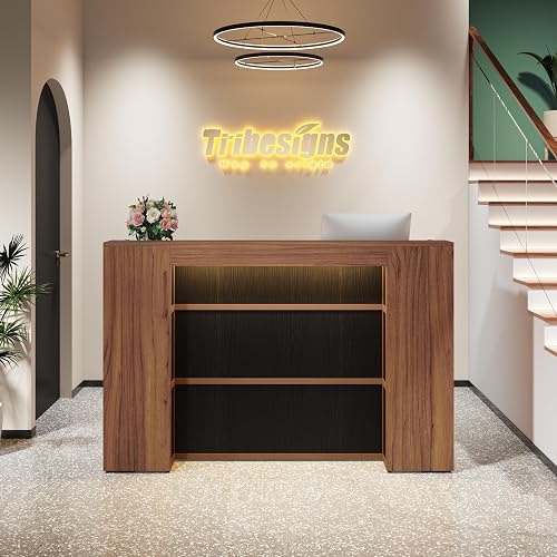 Tribesigns Modern Reception Desk with LED Lights, 63 Inches Front ...