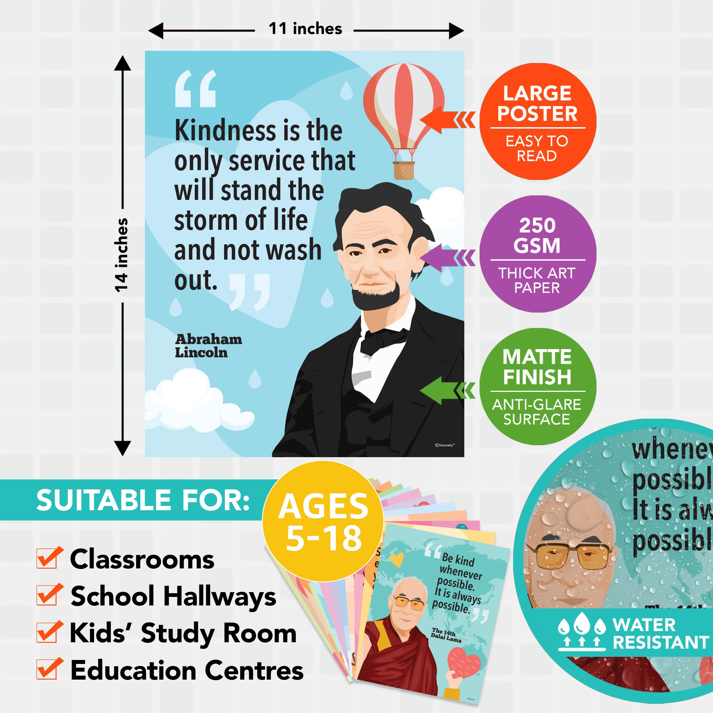 Mua Decorably 12 Kindness Posters for Classroom, 11x14in Matte ...
