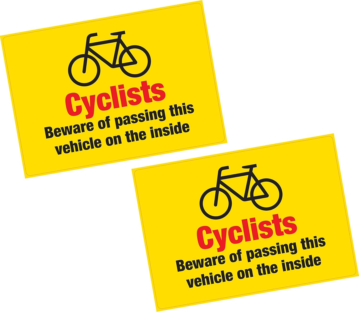 2 x Cyclist Beware of Passing on Inside Vinyl Sticker HGV Lorry Van ...