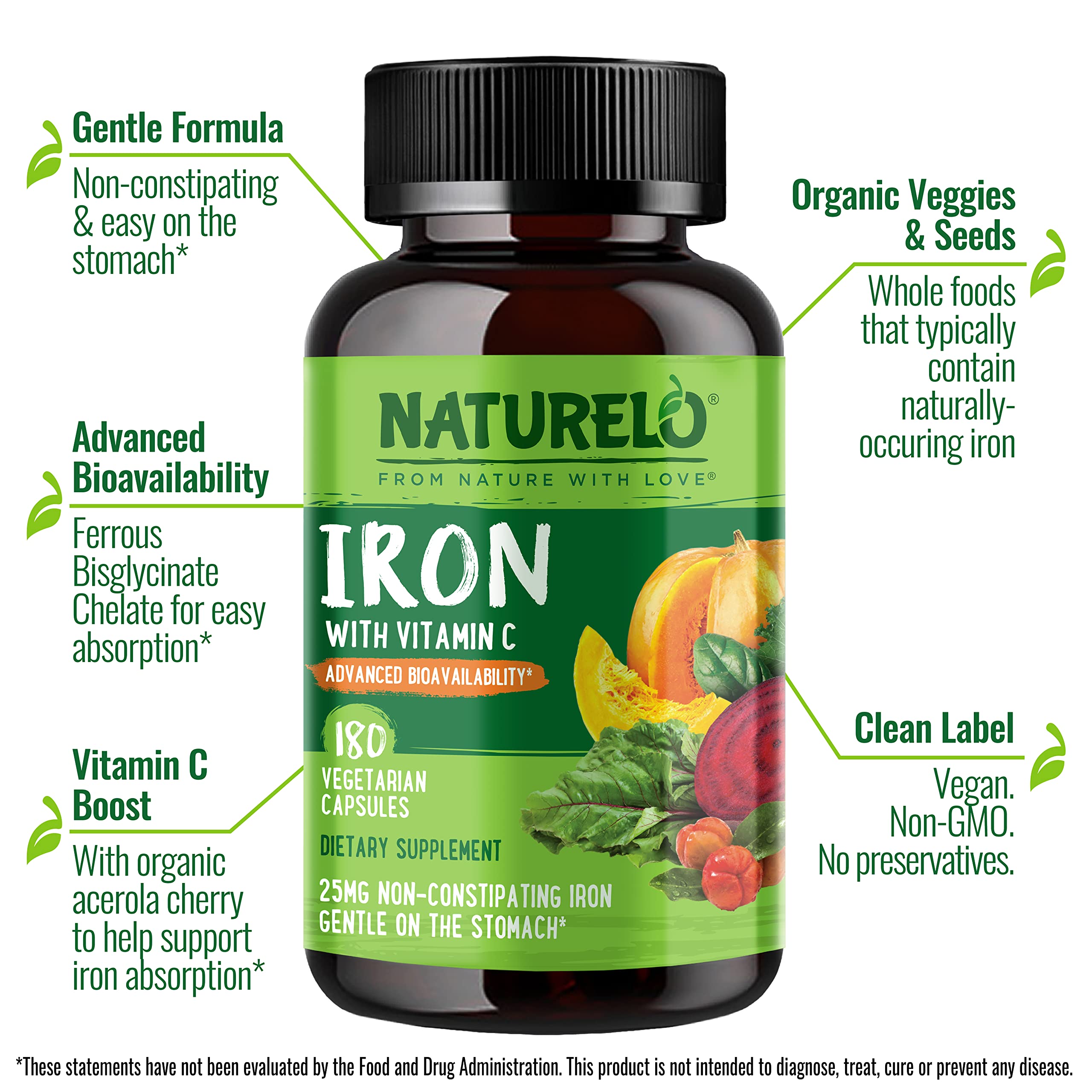 Mua NATURELO Vegan Iron Supplement with Vitamin C and Organic Whole ...