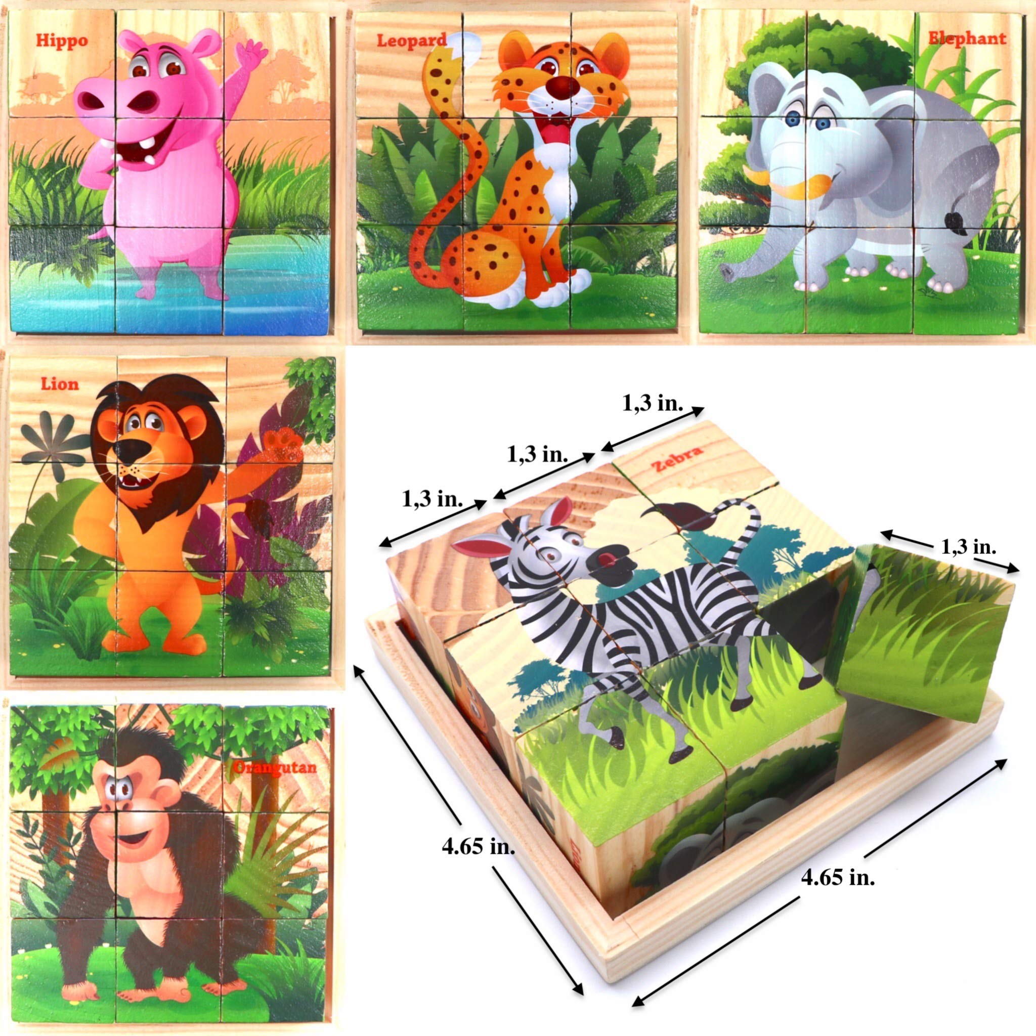 Wooden Cube 3d Puzzle Jungle Animals Wooden Cubes 3d Puzzle ...