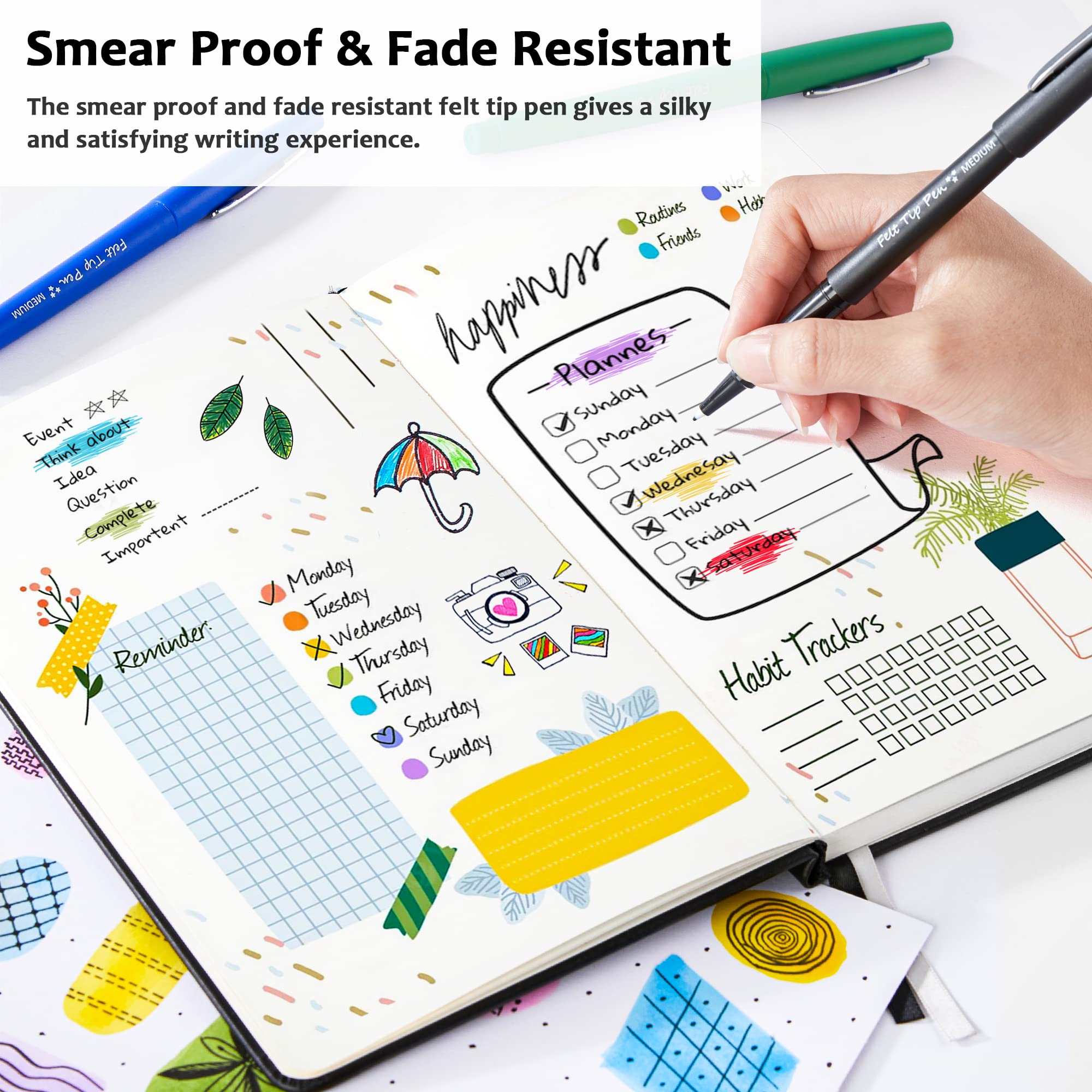 Lelix Felt Tip Pens, 15 Colors, 0.7mm Medium Point Felt Pens, Felt Tip ...