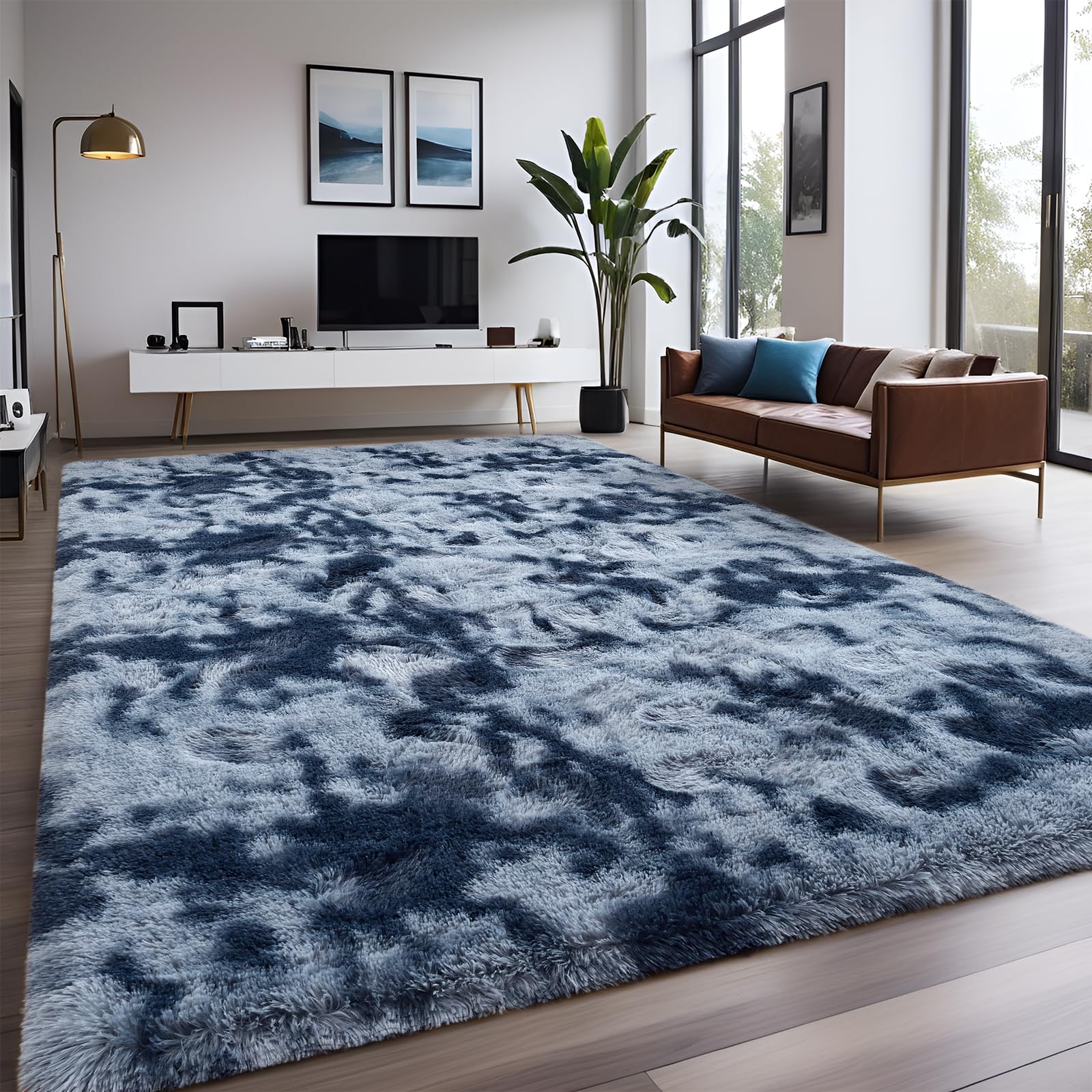 Litopyo Large Rugs for Bedroom Living Room, 5x7 Tie Dyed Blue Fluffy ...