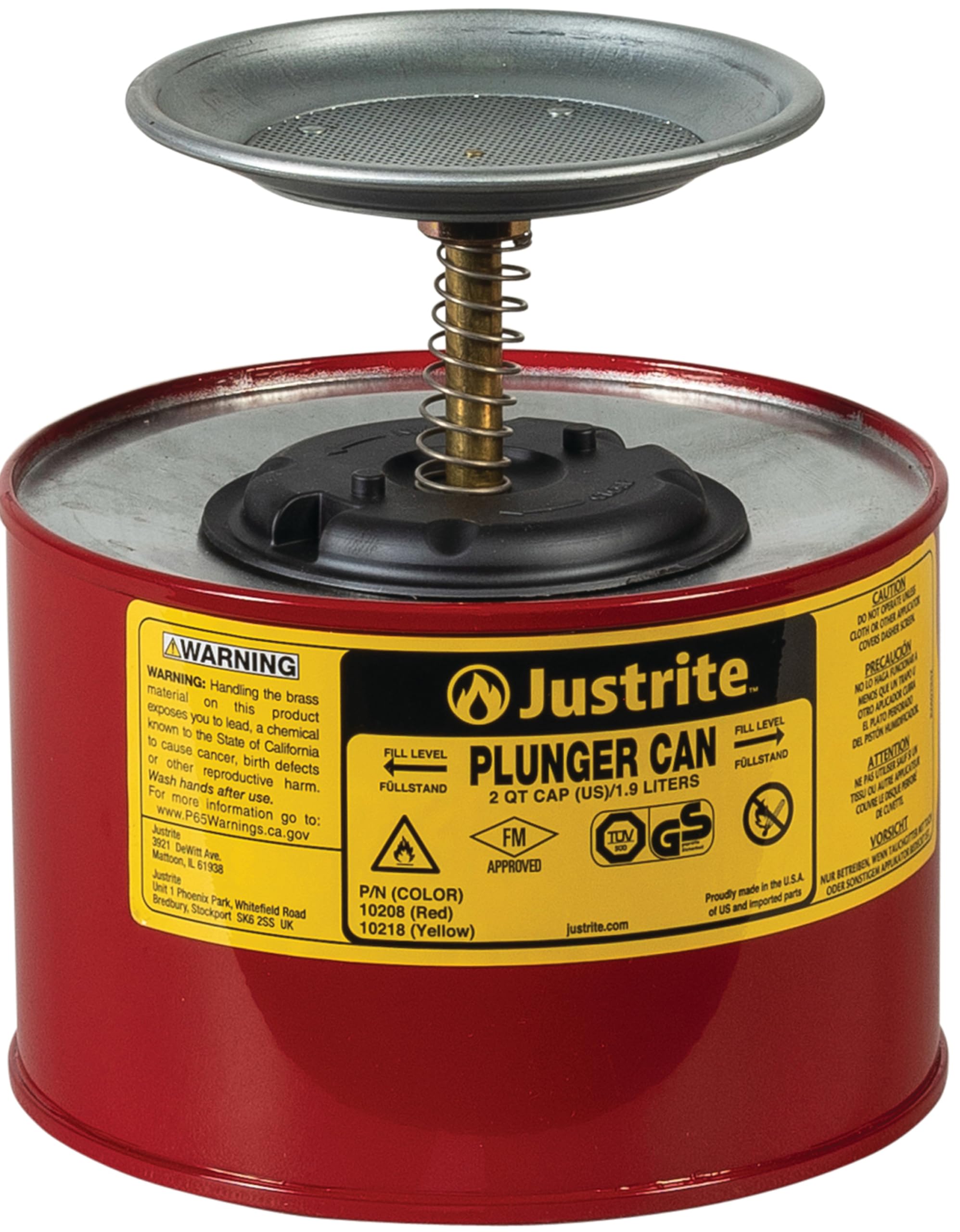 Mua Justrite Plunger Can for Solvents, 2 Quarts Capacity, 7.4" x 7.25 ...