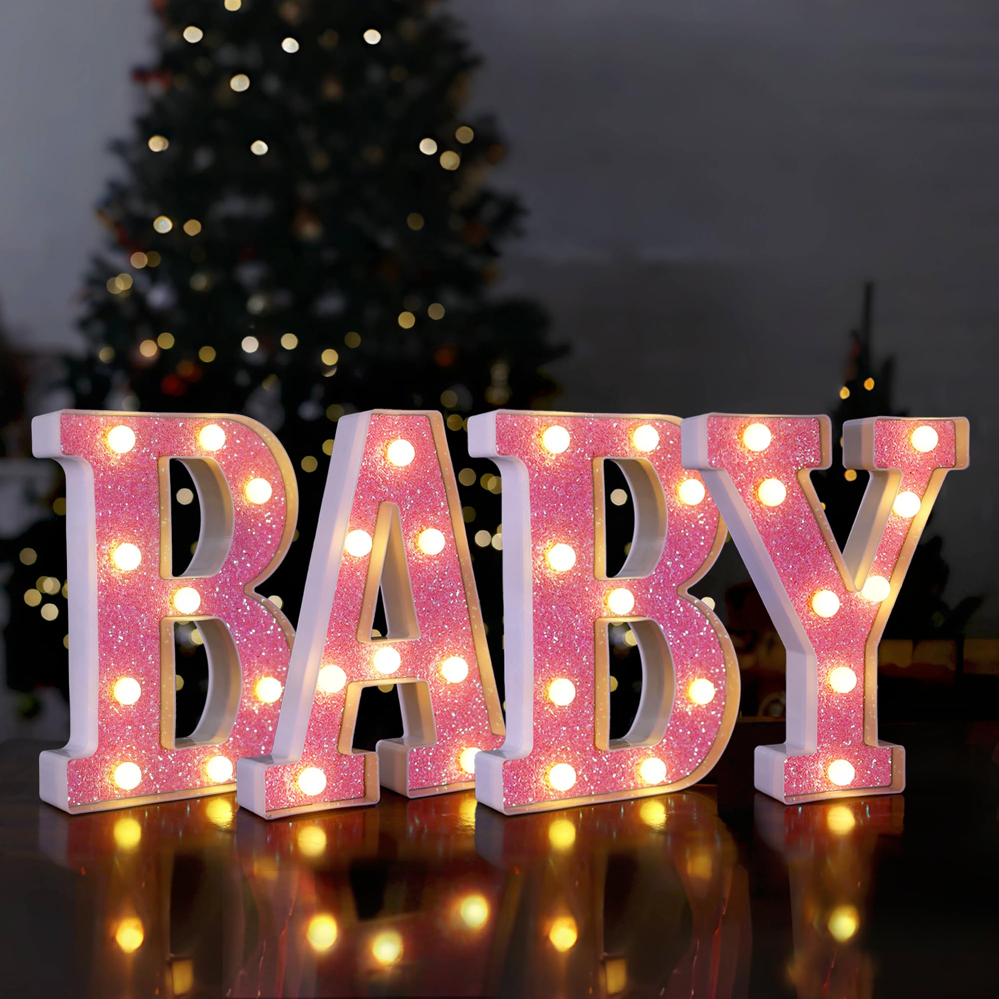 Pink Glitter Baby Girl Light Up Letters for Baby Shower Decoration ...