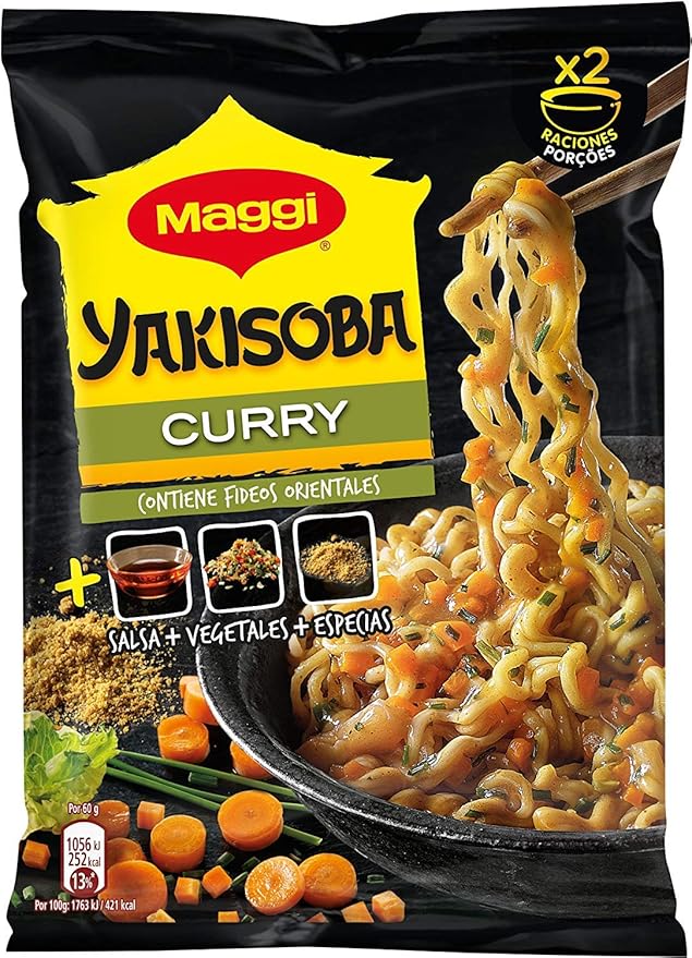 Maggi Fusian Yakisoba Noodles Curry - Fideos Orientales, Paquete de ...