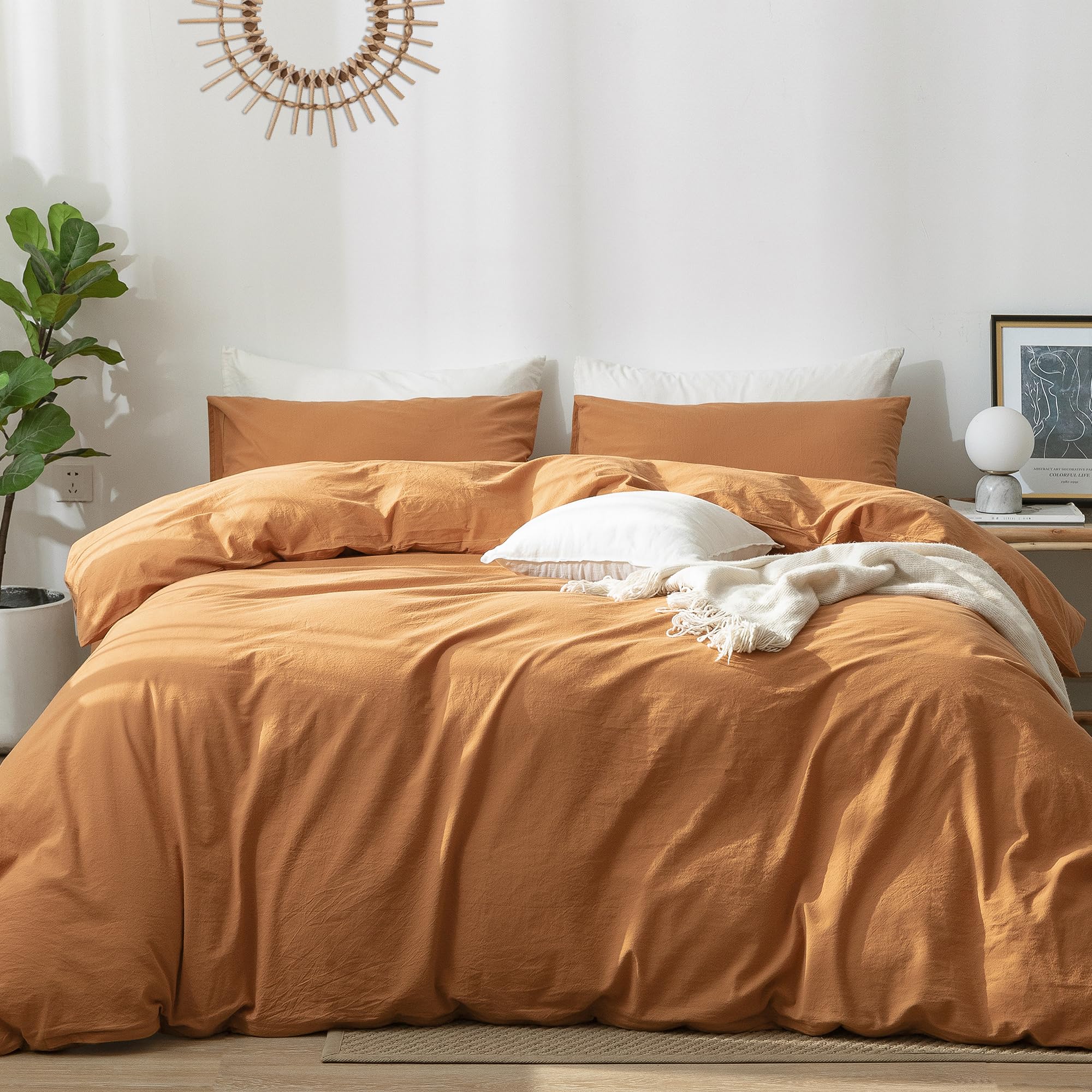 MooMee Bedding Duvet Cover Set 100% Washed Cotton Linen Like Textured ...