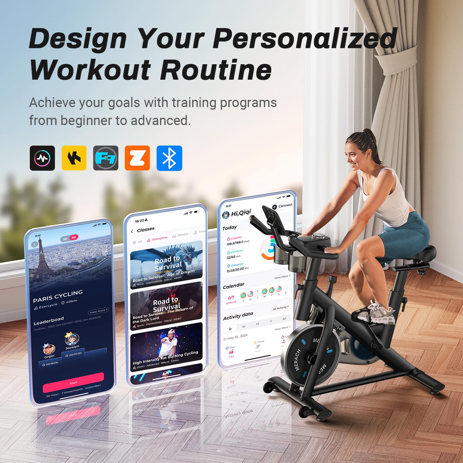 Mua Exercise Bike, Brake Pad Stationary Bike with Exclusive App, Low ...