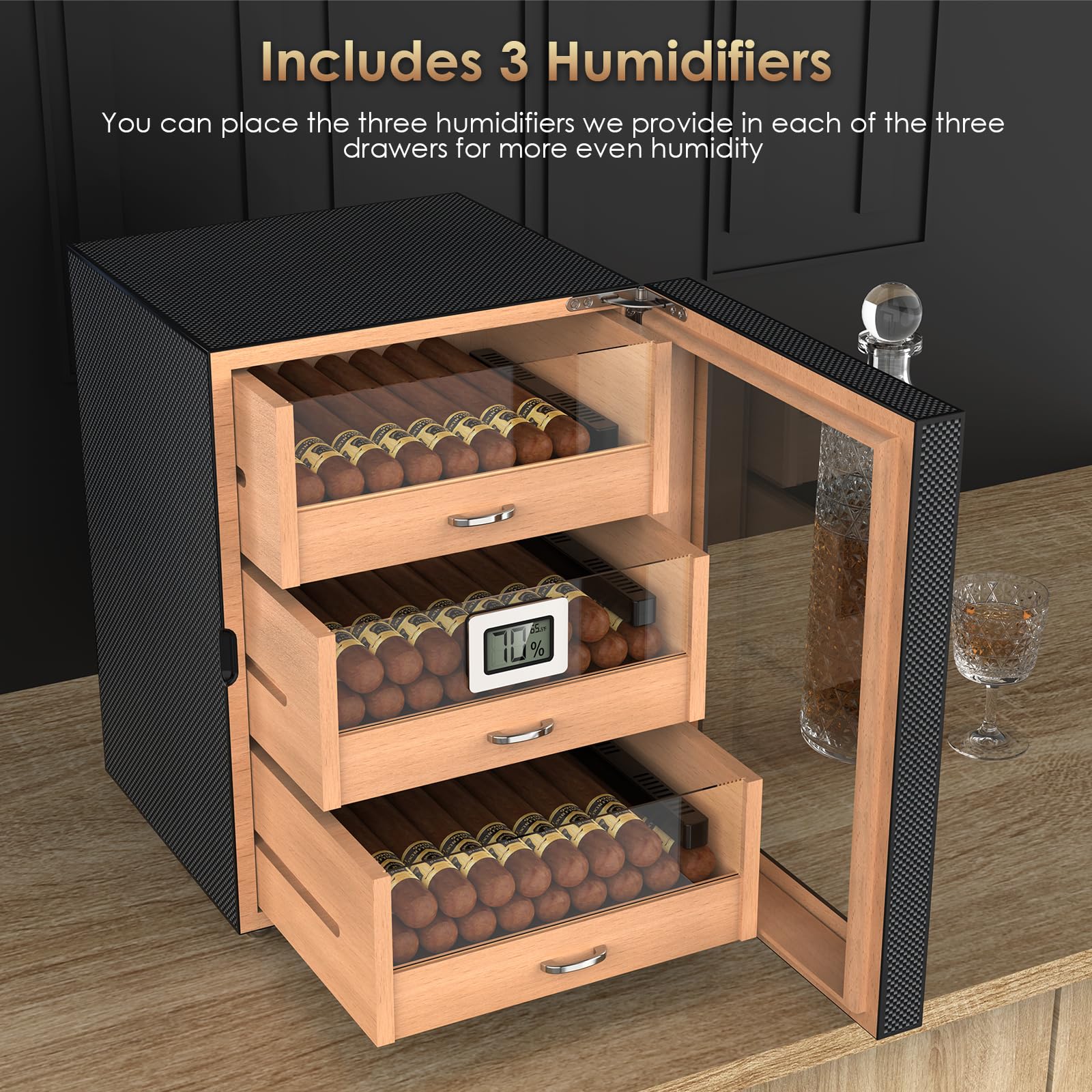 Mua Cigar Humidor, Storage 100-150 Counts Cigar Humidor Cabinet 3 Layer ...