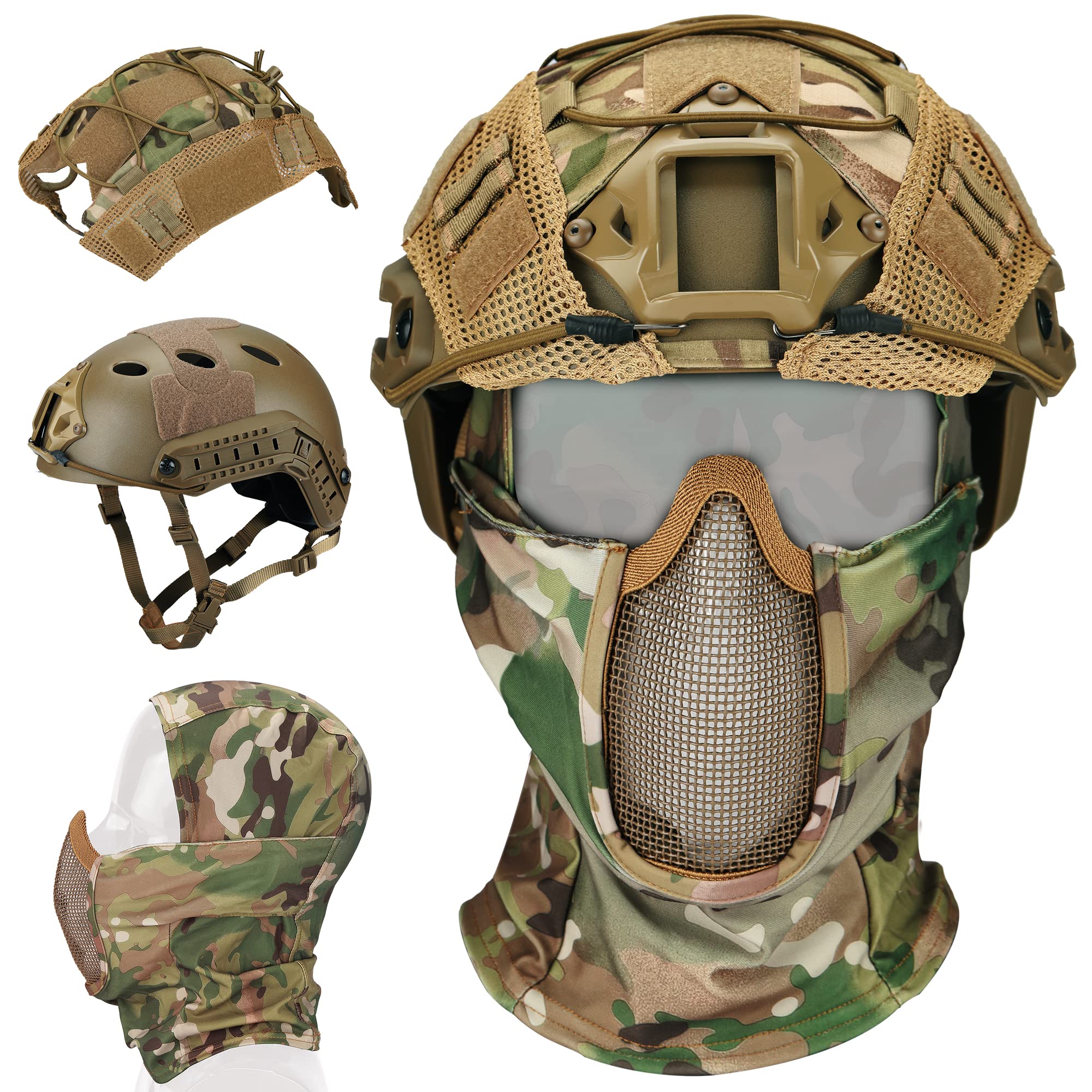 Guayma Airsoft Tactical Fast Helmet with Mesh Mask Headgear, PJ Type ...