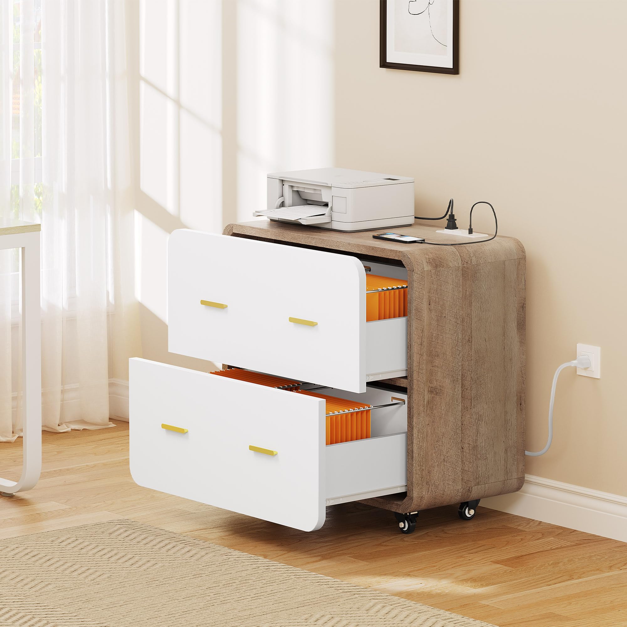 YITAHOME 2 Drawer File Cabinet, Storage Cabinet with Charging Station ...