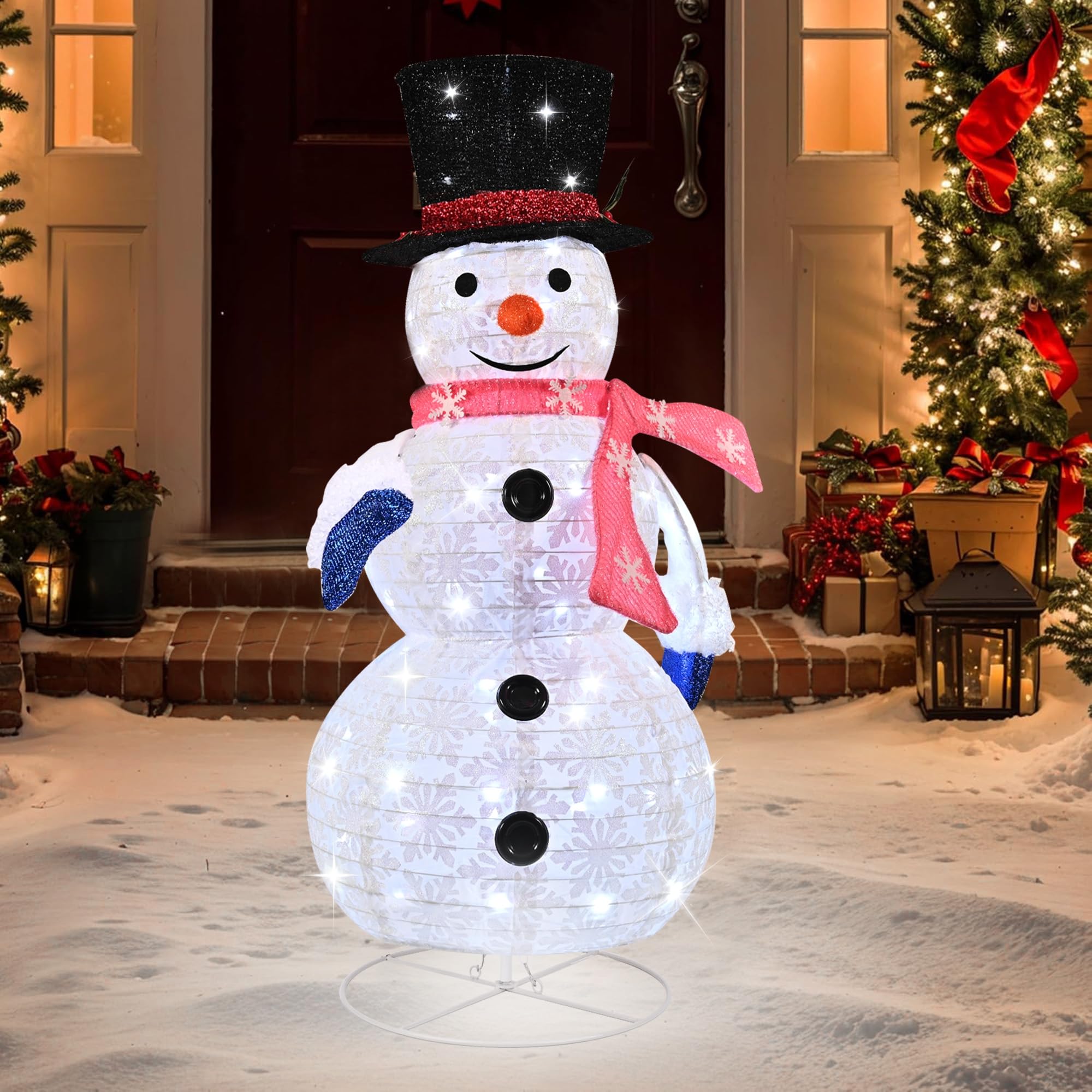 Kemooie 3FT Lighted Snowman Christmas Decorations, Pre-Lit Light Up ...