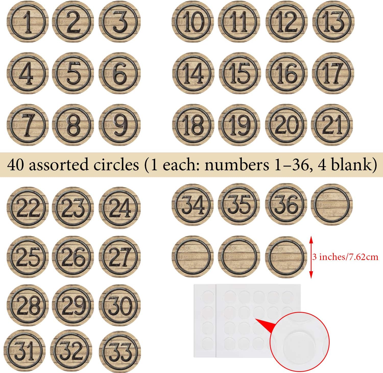 40 Pieces Laminated Industrial Chic Student Numbers Cutouts Circle Wood ...