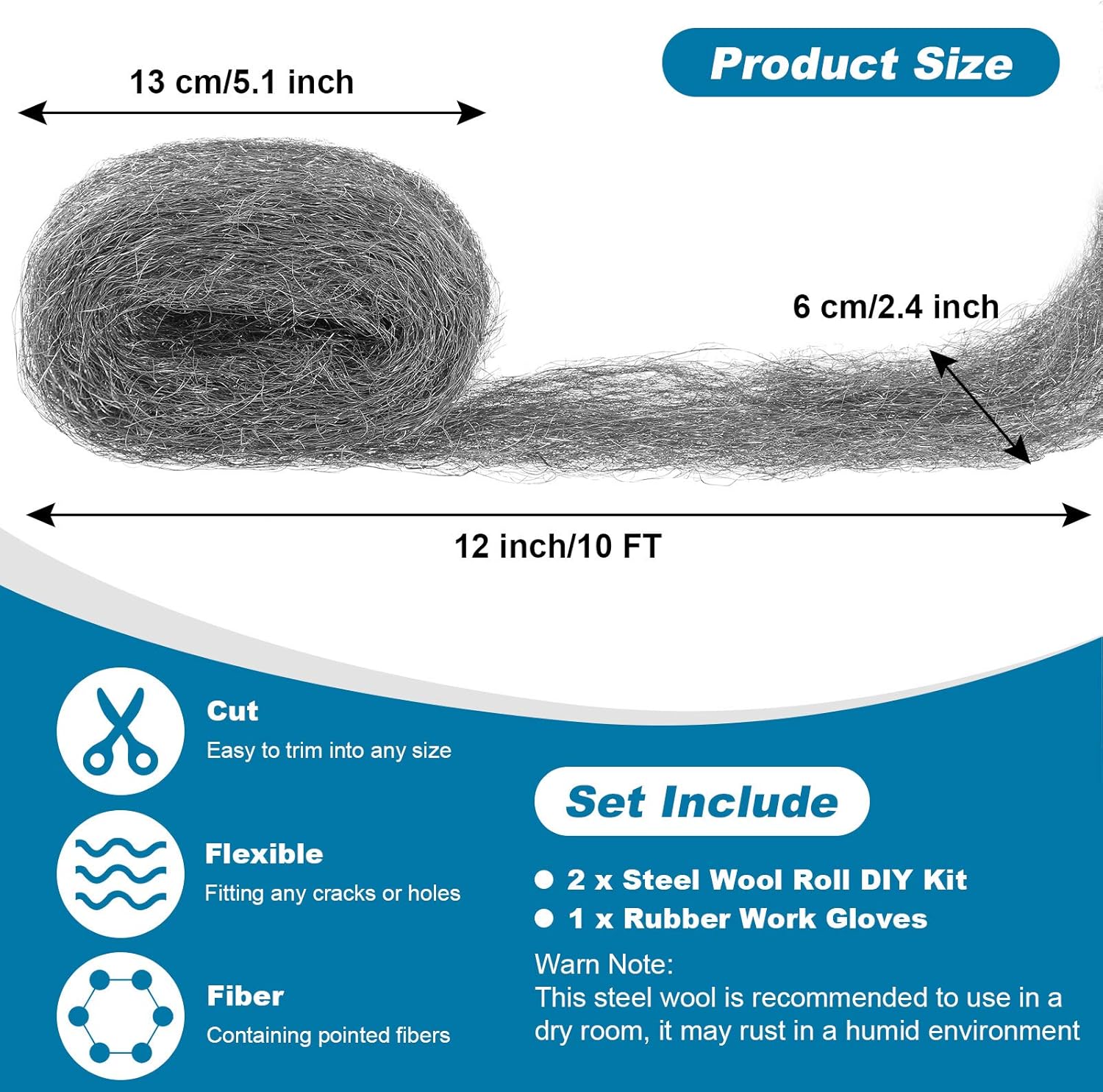 3 Pieces Steel Wool Roll Fill Fabric DIY Kit, Includes 2 Pieces Coarse ...