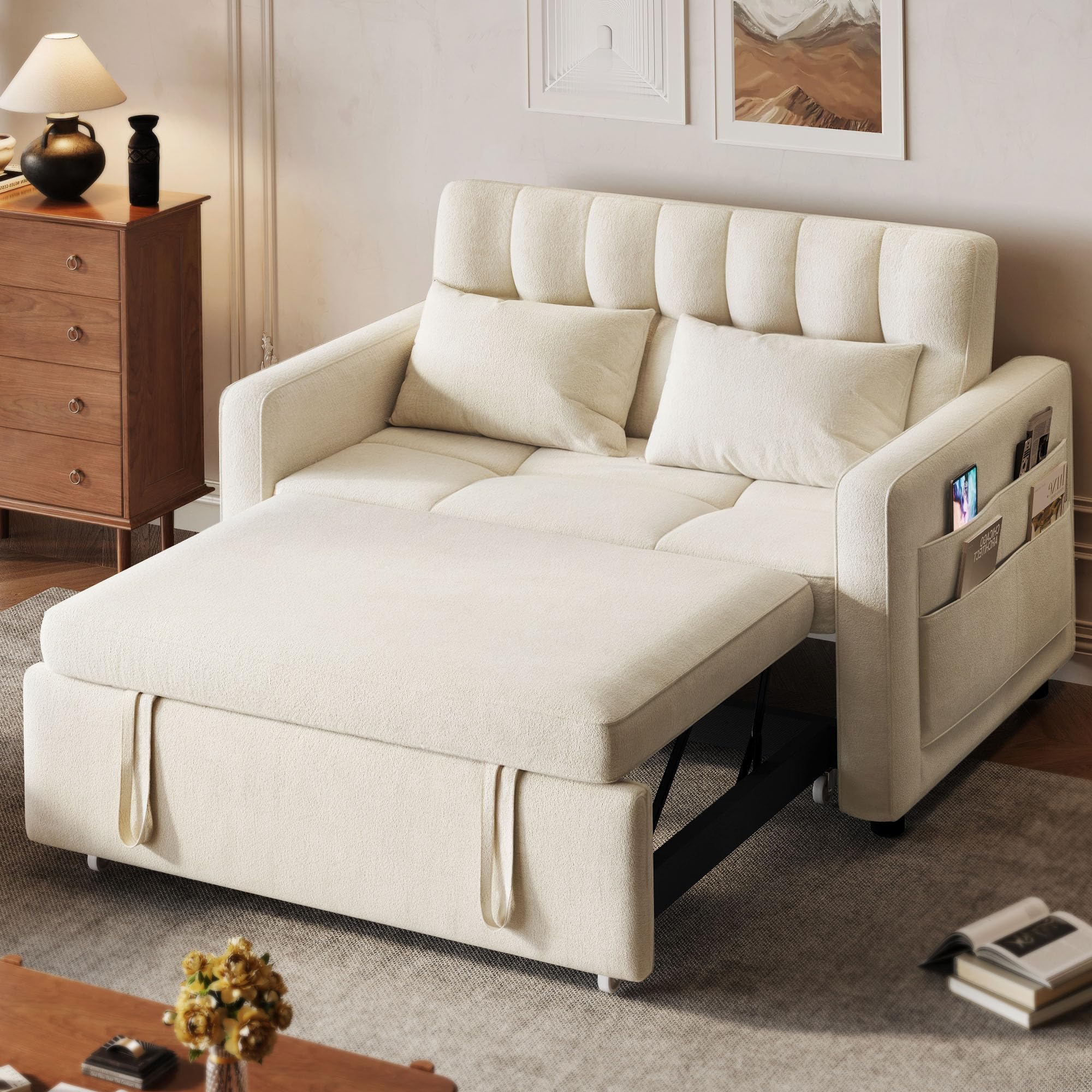 DWVO 3-in-1 Convertible Sofa Bed, 55" Sleeper Sofa with Pull-Out Bed ...