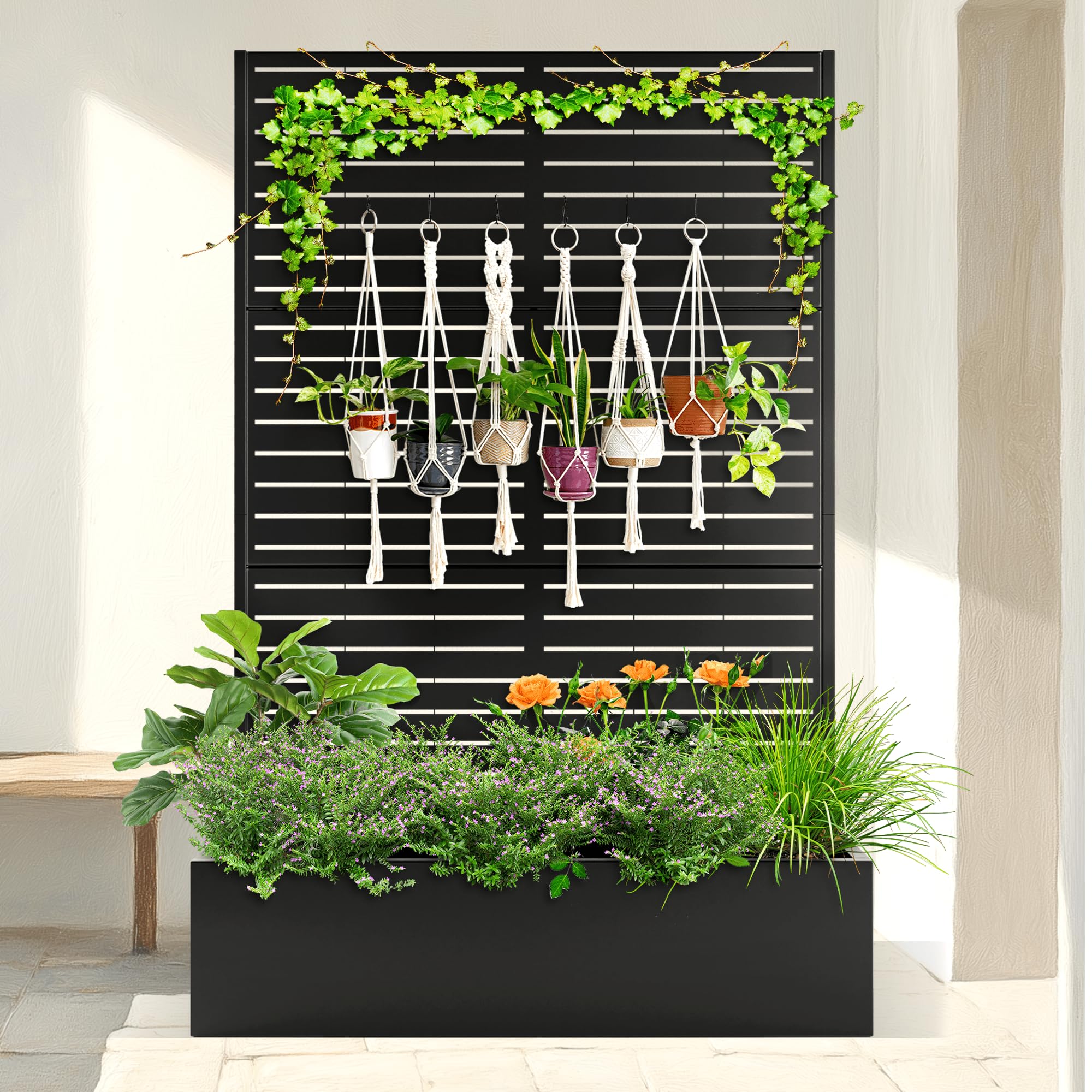 Metal Planter Box with Trellis Raised Garden Bed with Trellis 71"x47 ...