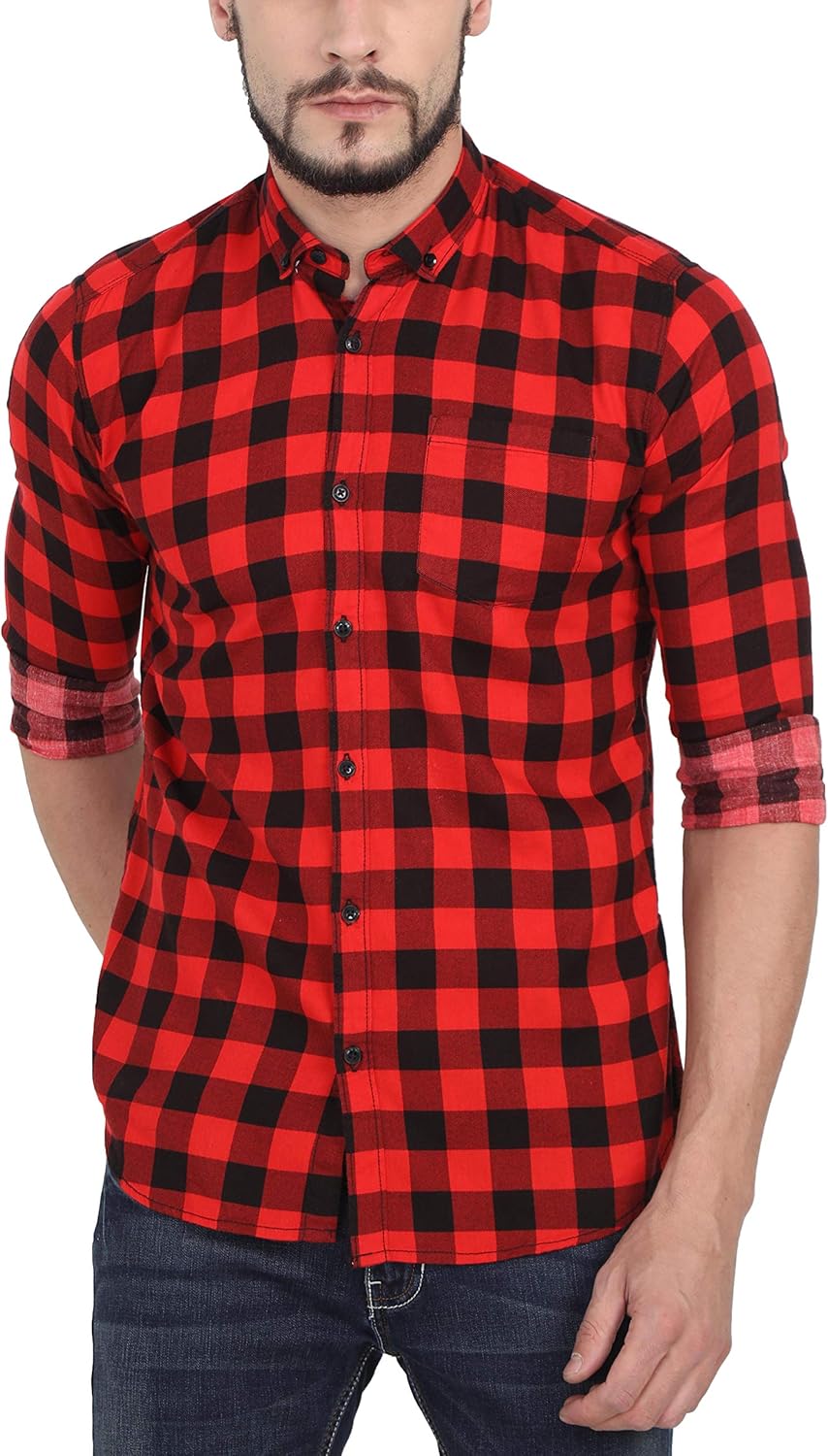 Buy Genius18 Men Checkered Red Shirt at Amazon.in