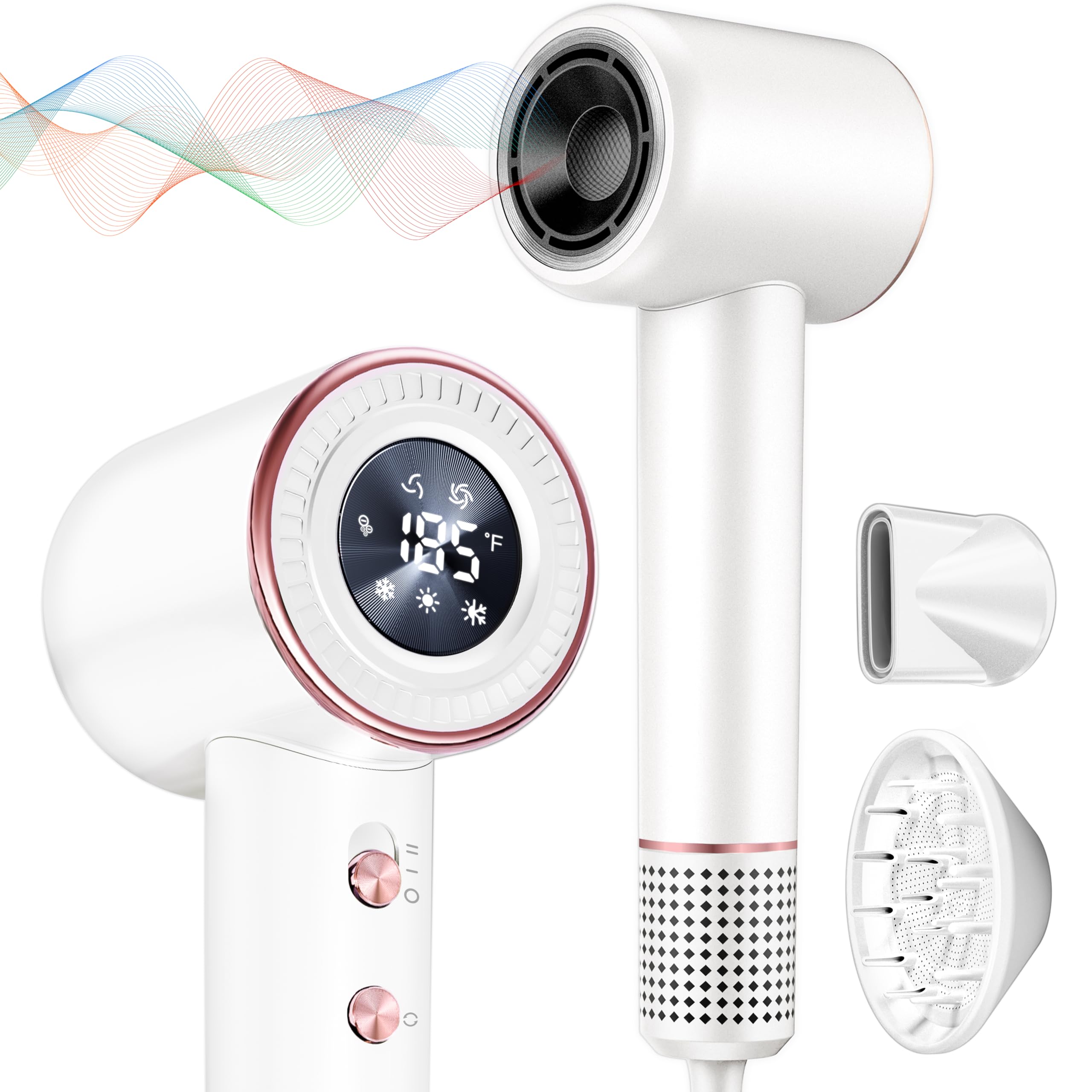 Rudd Hair Dryer with Diffuser, High Speed Hair Dryer with Display ...