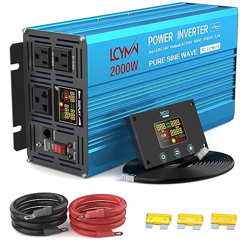 2000 Watt Inverter Pure Sine Wave DC 24V to 110V/120V AC Power ...