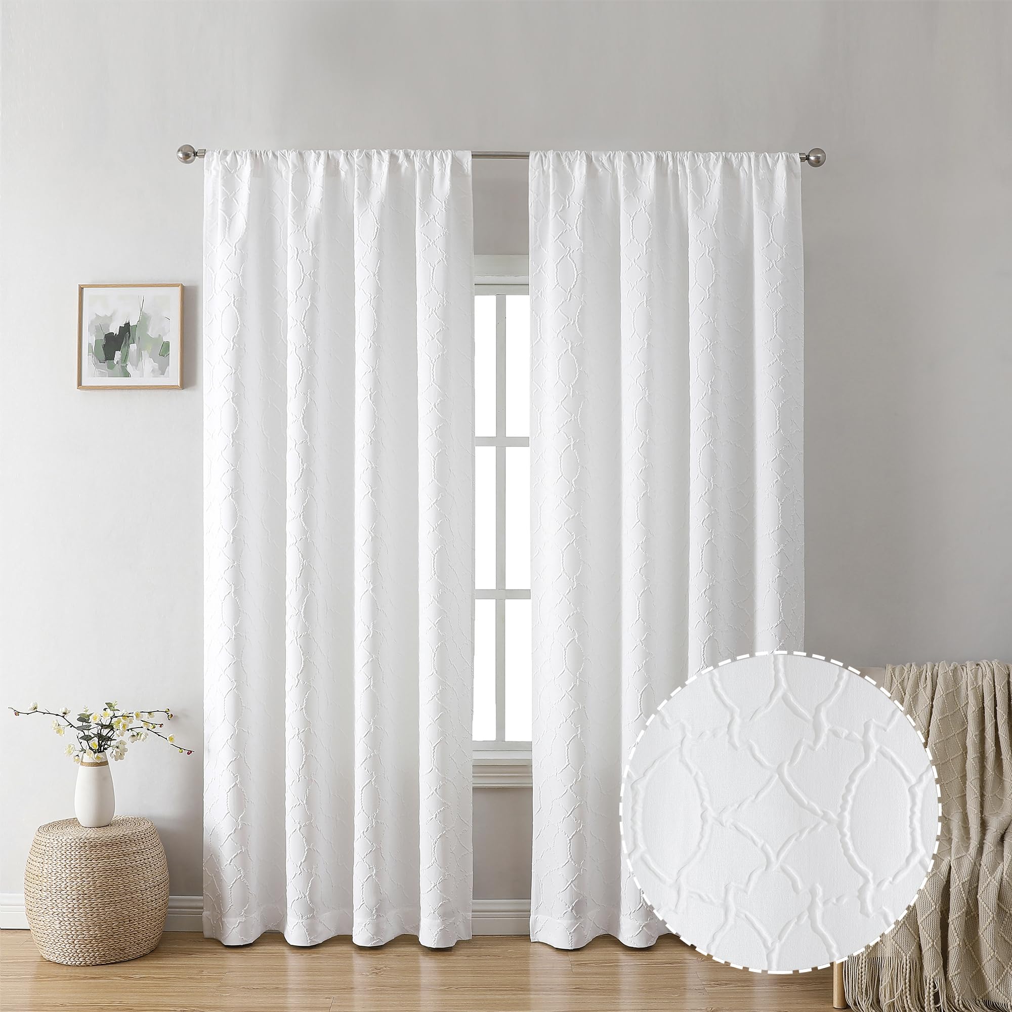 Simplebrand Grace Light Filtering White Curtains for Living Room 84 ...