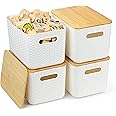 Amazon.com - 4 Packs Storage Bins with Bamboo Lids - Plastic Storage ...