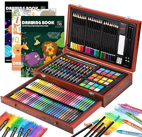 POPYOLA Art Supplies, 147 Piece Deluxe Wood Art Set for Artist, Various ...